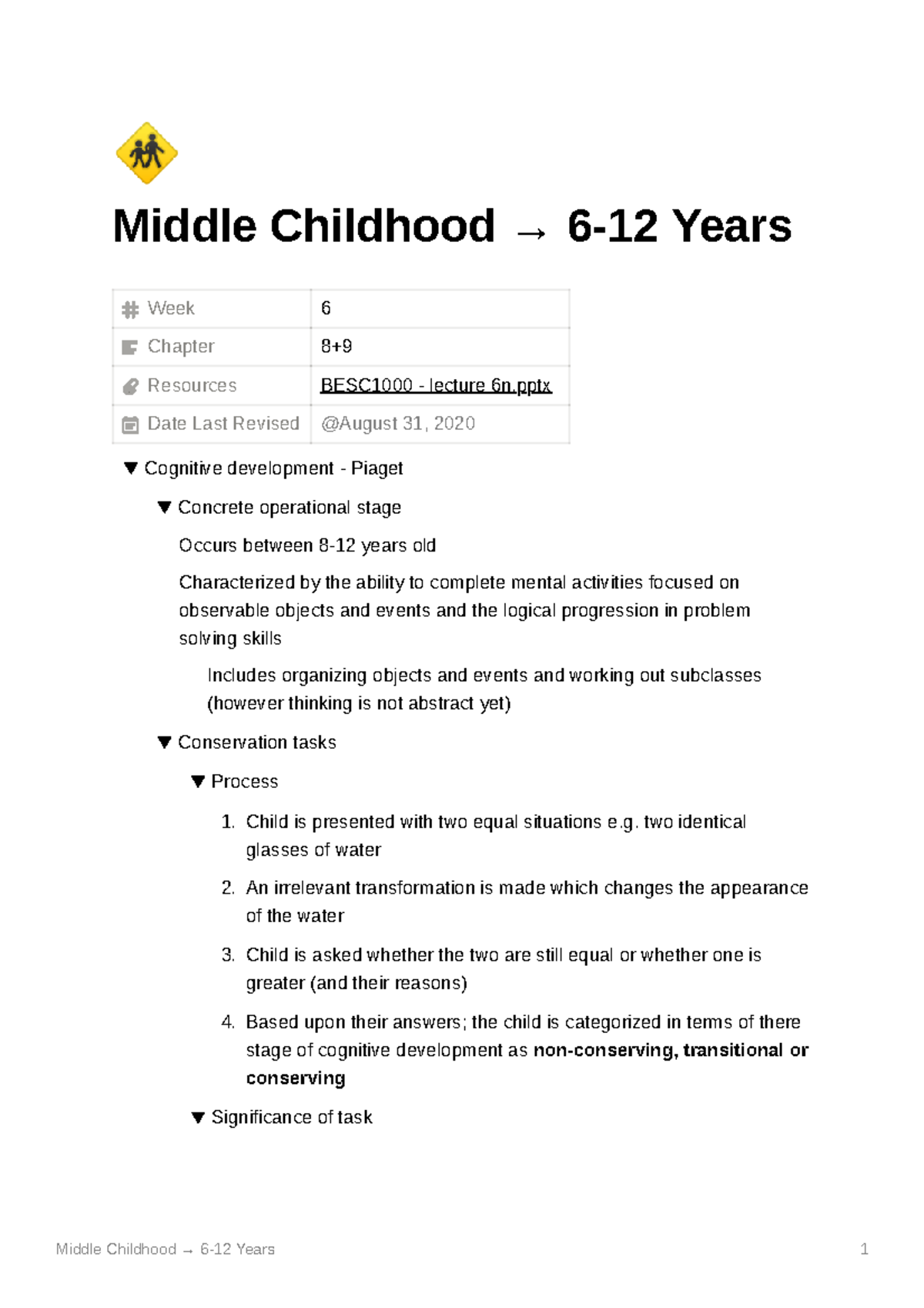 Middle Childhood 6-12 Years - 🚸 Middle Childhood → 6-12 Years Week 6 ...