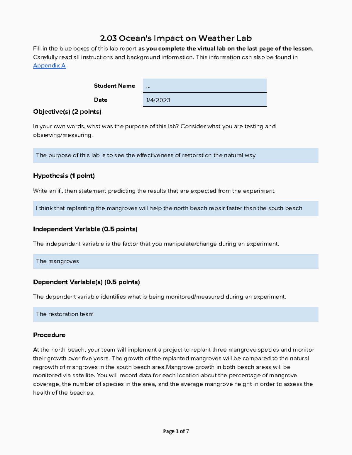 Copy of 2.03 Lab Report Template Rev 2022 - 2 Ocean's Impact on Weather ...
