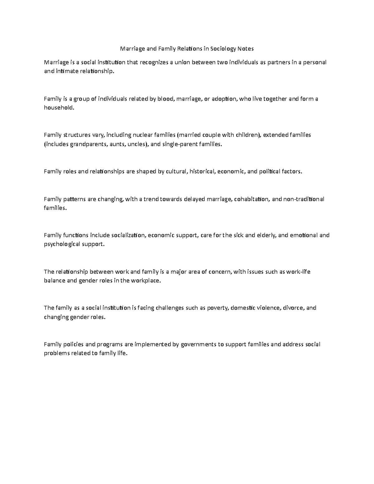Marriage and Family Relations in Sociology Notes - Marriage is a social ...