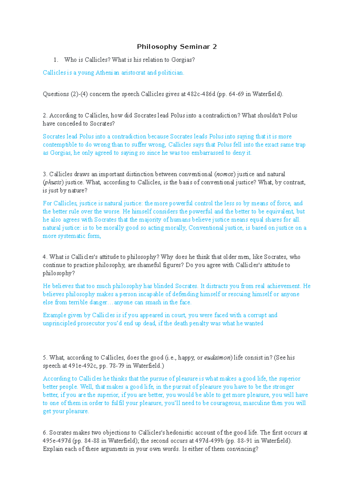Philosophy Seminar 2 - n.a - Philosophy Seminar 2 Who is Callicles ...