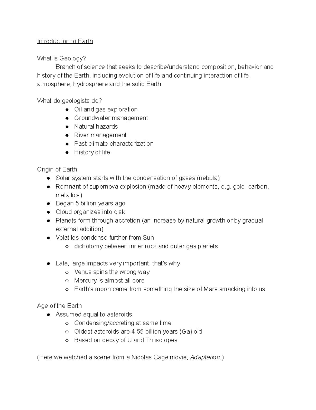 ESCI1005 Introduction of Earth lecture notes - Introduction to Earth ...