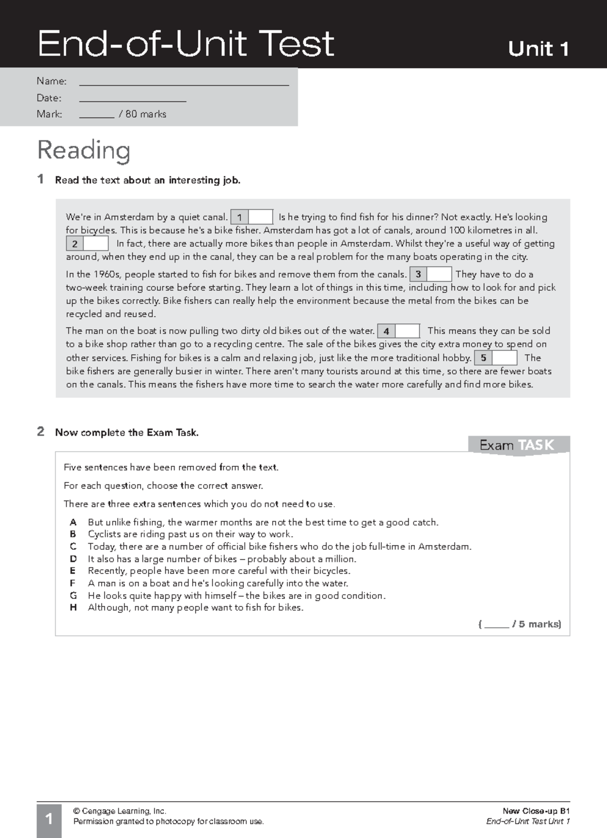 B1 end-of-unit test unit 1 - ####### © Cengage Learning, Inc ...