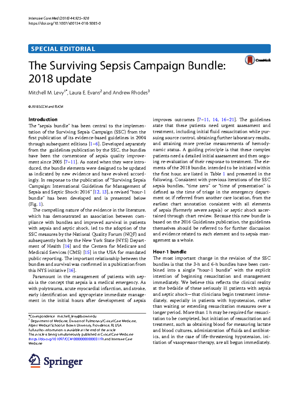The Surviving Sepsis Campaign Bundle 2018 update - Intensive Care Med ...