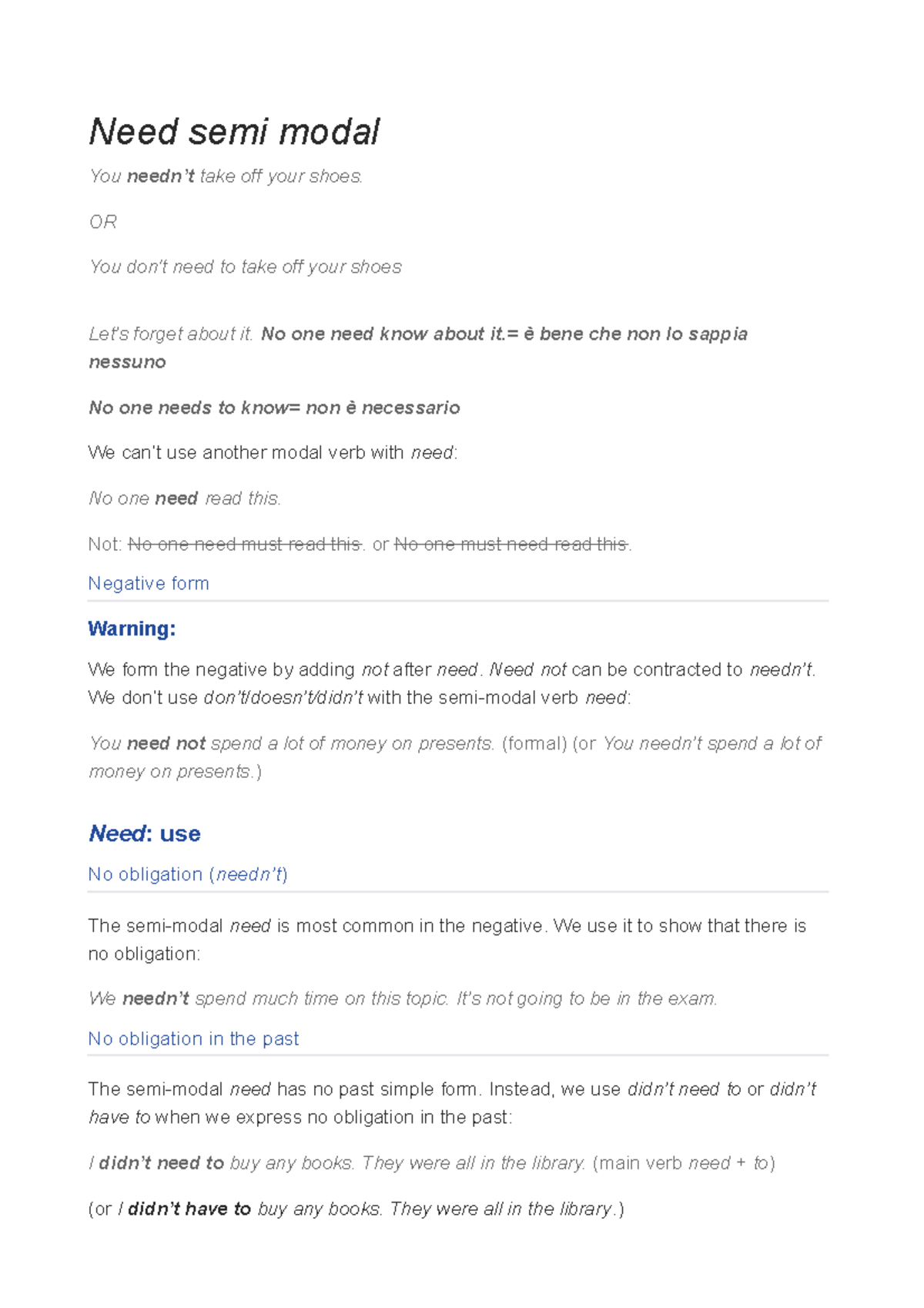 Need semi modal VS Main verb Need: explanation ad examples - Need semi ...