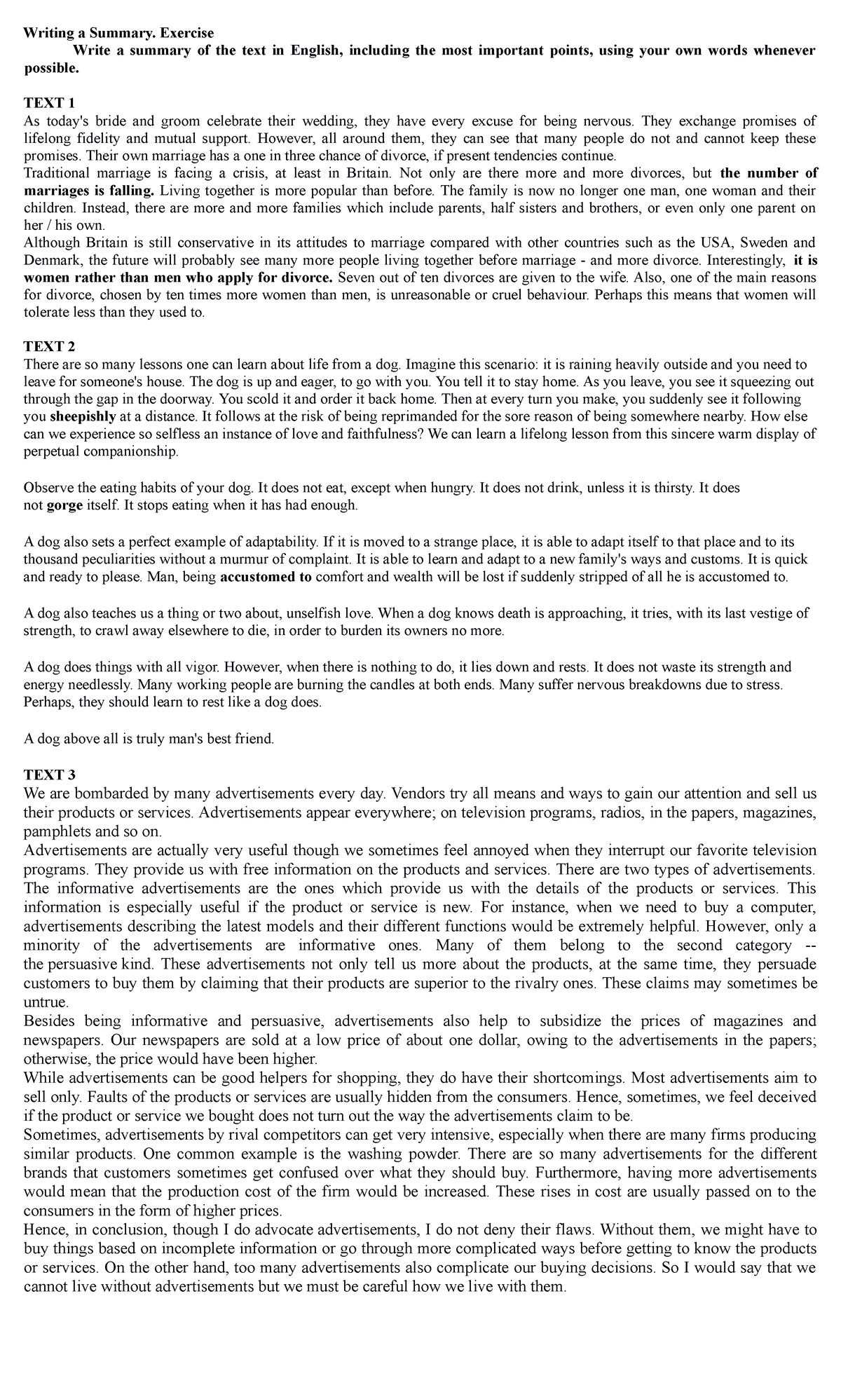 Writing a Summary - Exercise Write a summary of the text in English ...