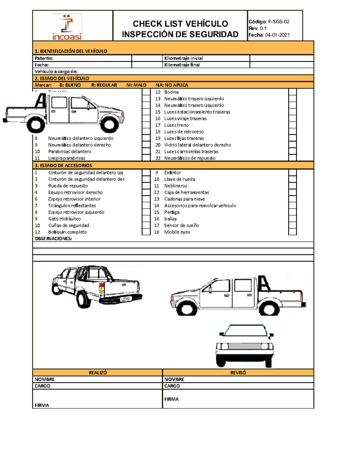 Check list vehiculo 2 - 1. IDENTIFICACIÓN DEL VEHÍCULO Patente ...