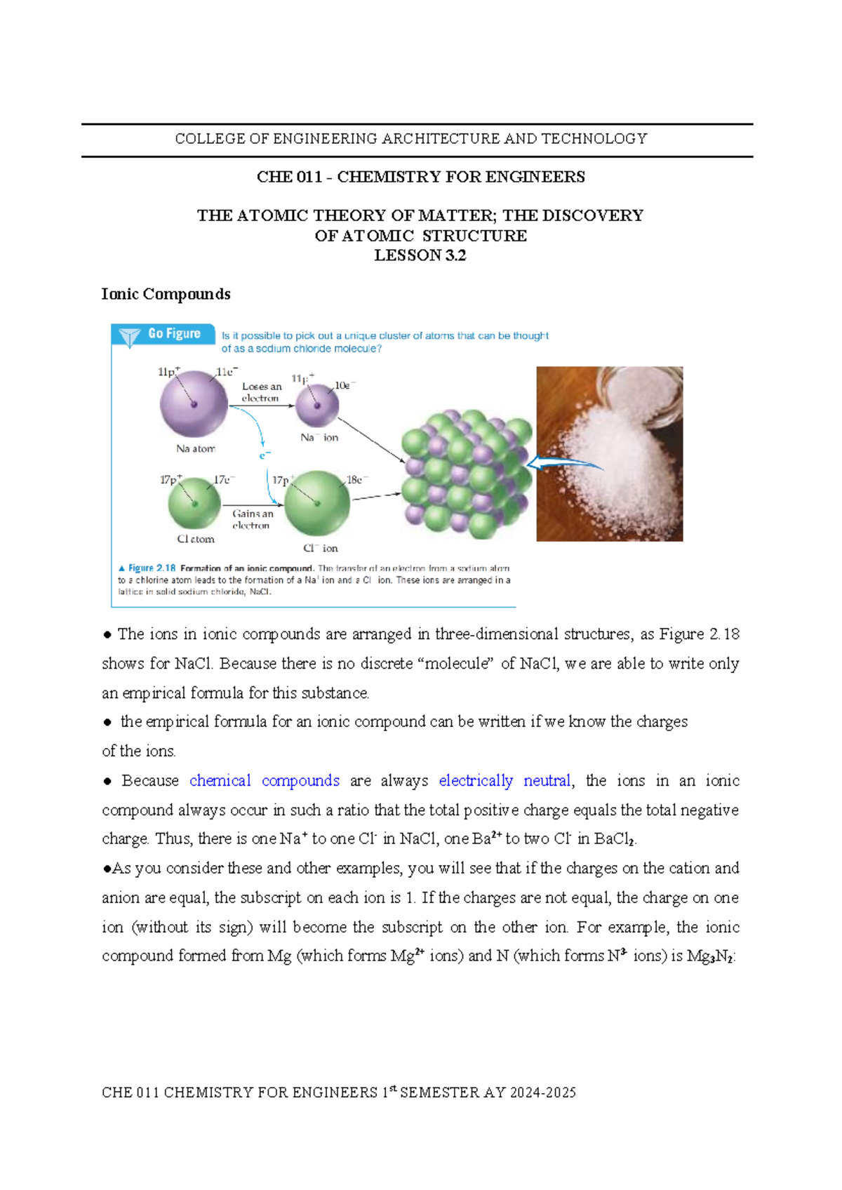 CHE 011 Lesson 3 - Chem 011 - COLLEGE OF ENGINEERING ARCHITECTURE AND ...