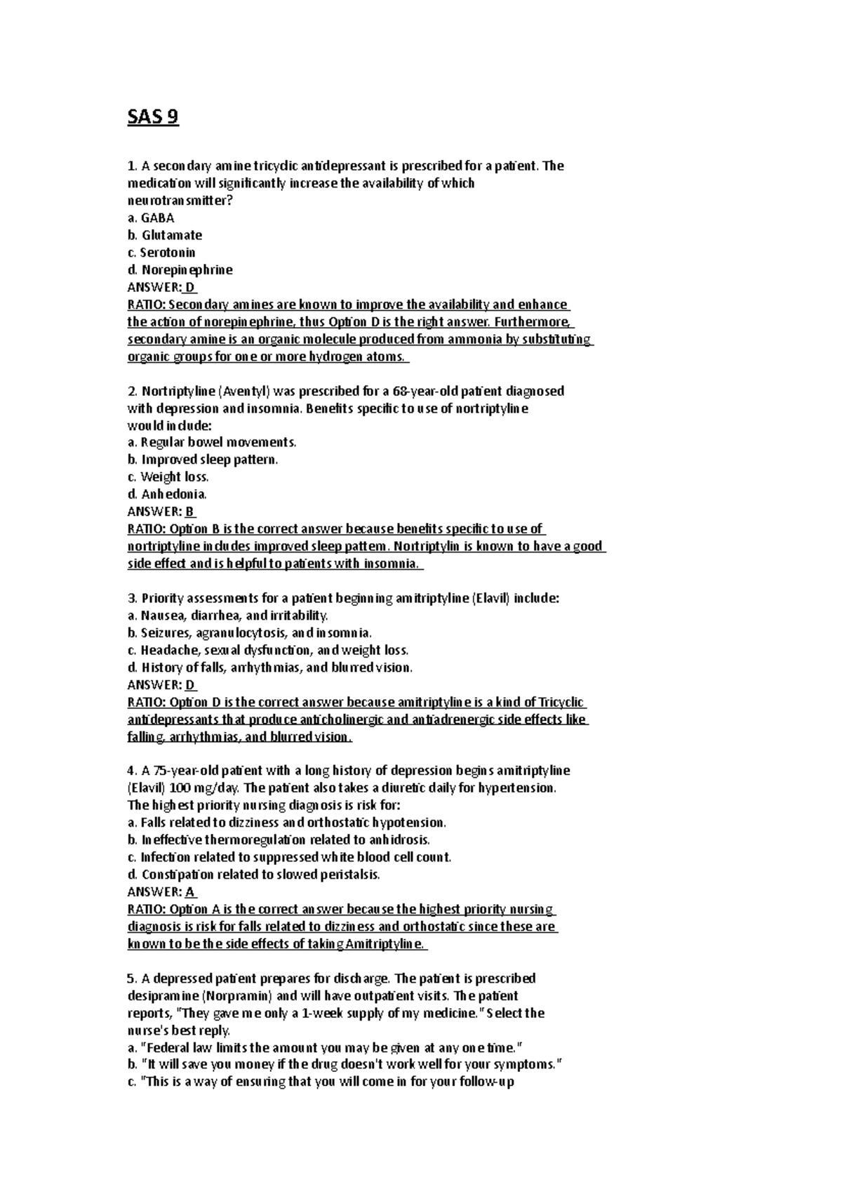 SAS 9 pharma - none - SAS 9 A secondary amine tricyclic antidepressant ...