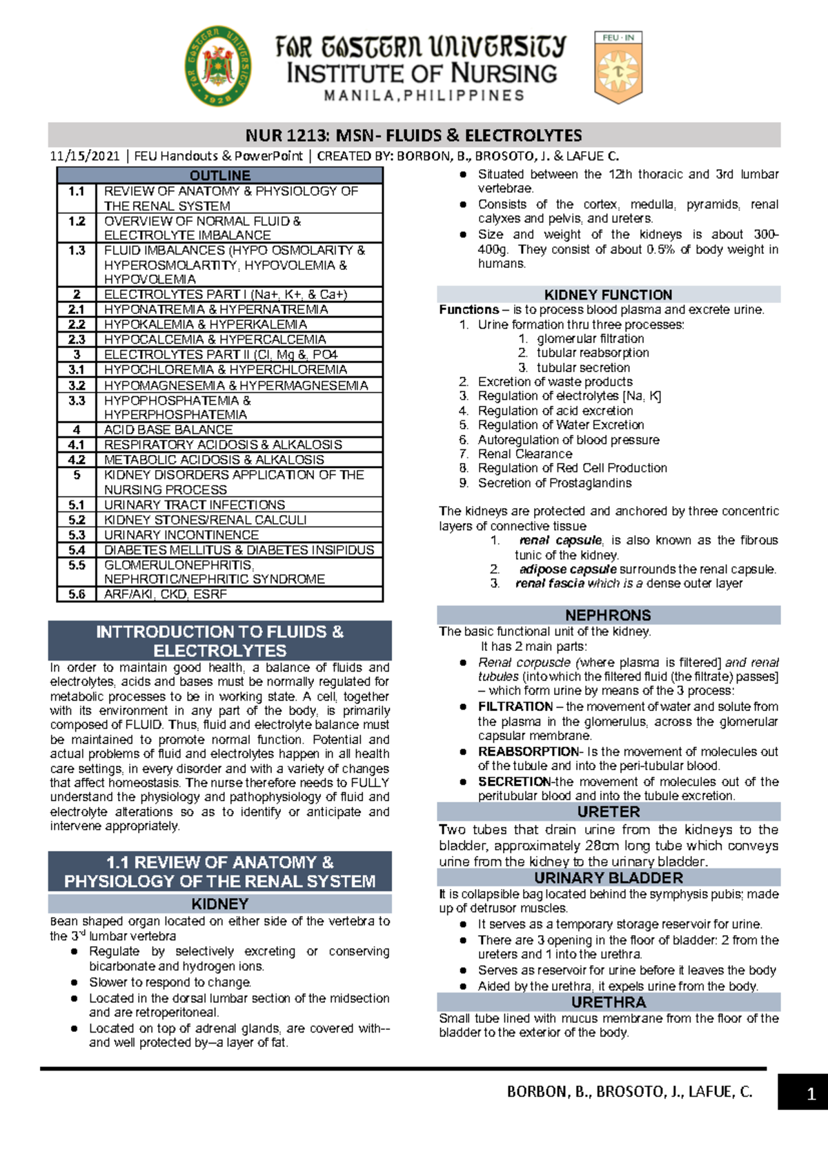 MSN-F E - 11/15/2021 | FEU Handouts & PowerPoint | CREATED BY: BORBON ...