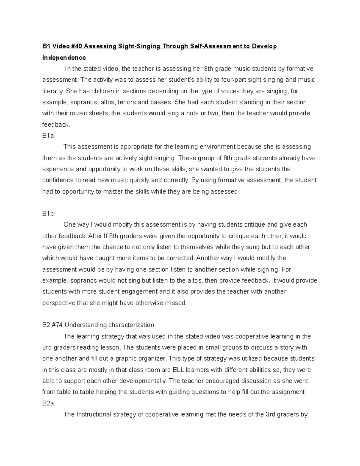 C913 task 1 Gwendolyn Jones - B1 Video #40 Assessing Sight-Singing ...