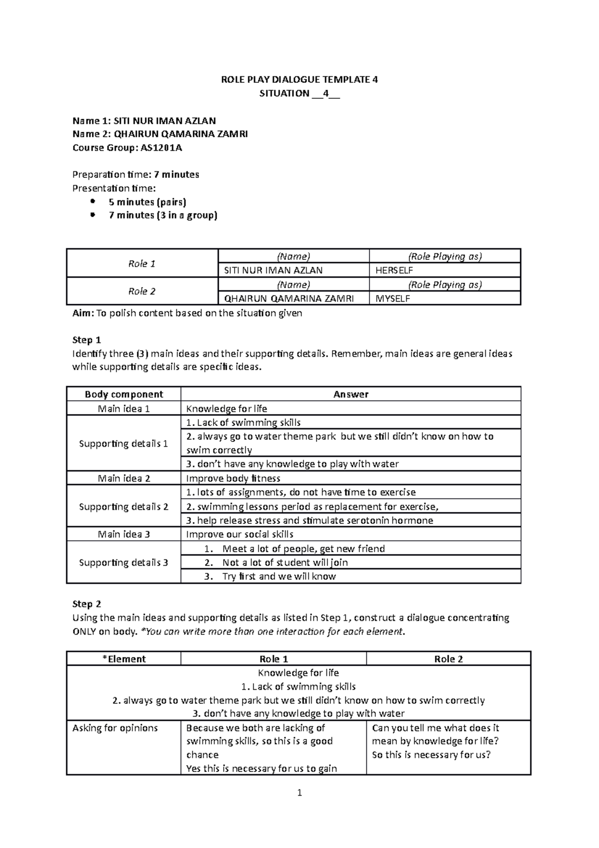 -ELC121 Role play dialogue template 4 - English - UiTM - Studocu