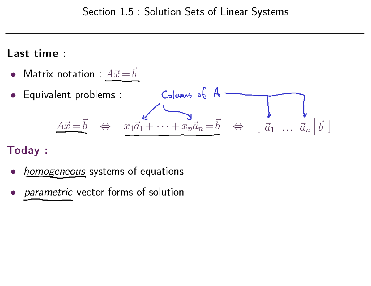 Chapter 1 Section-1.5 - Section 1 : Solution Sets of Linear Systems ...