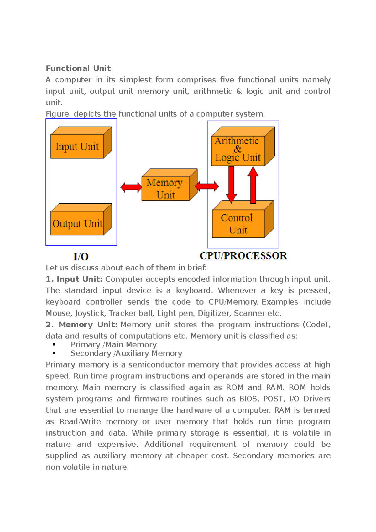Notes of COA Fundamentals - Functional Unit A computer in its simplest ...