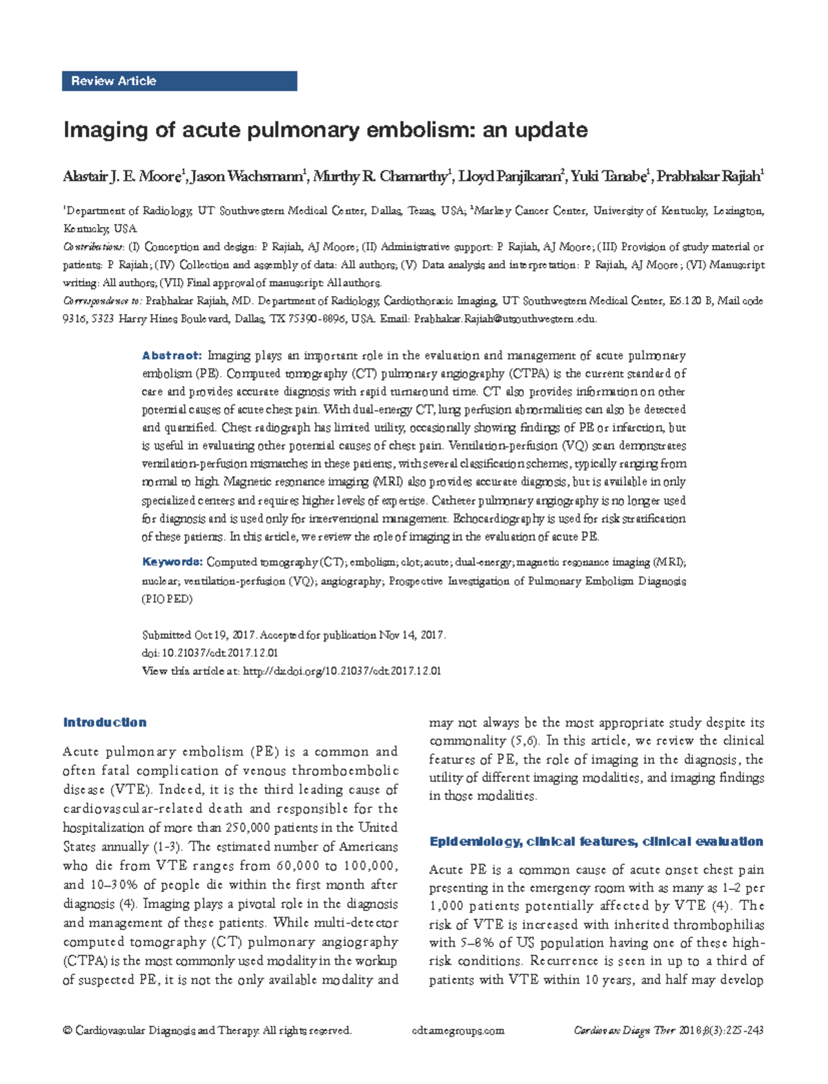 TEP agudo 2019 - tep - Introduction Acute pulmonary embolism (PE) is a ...