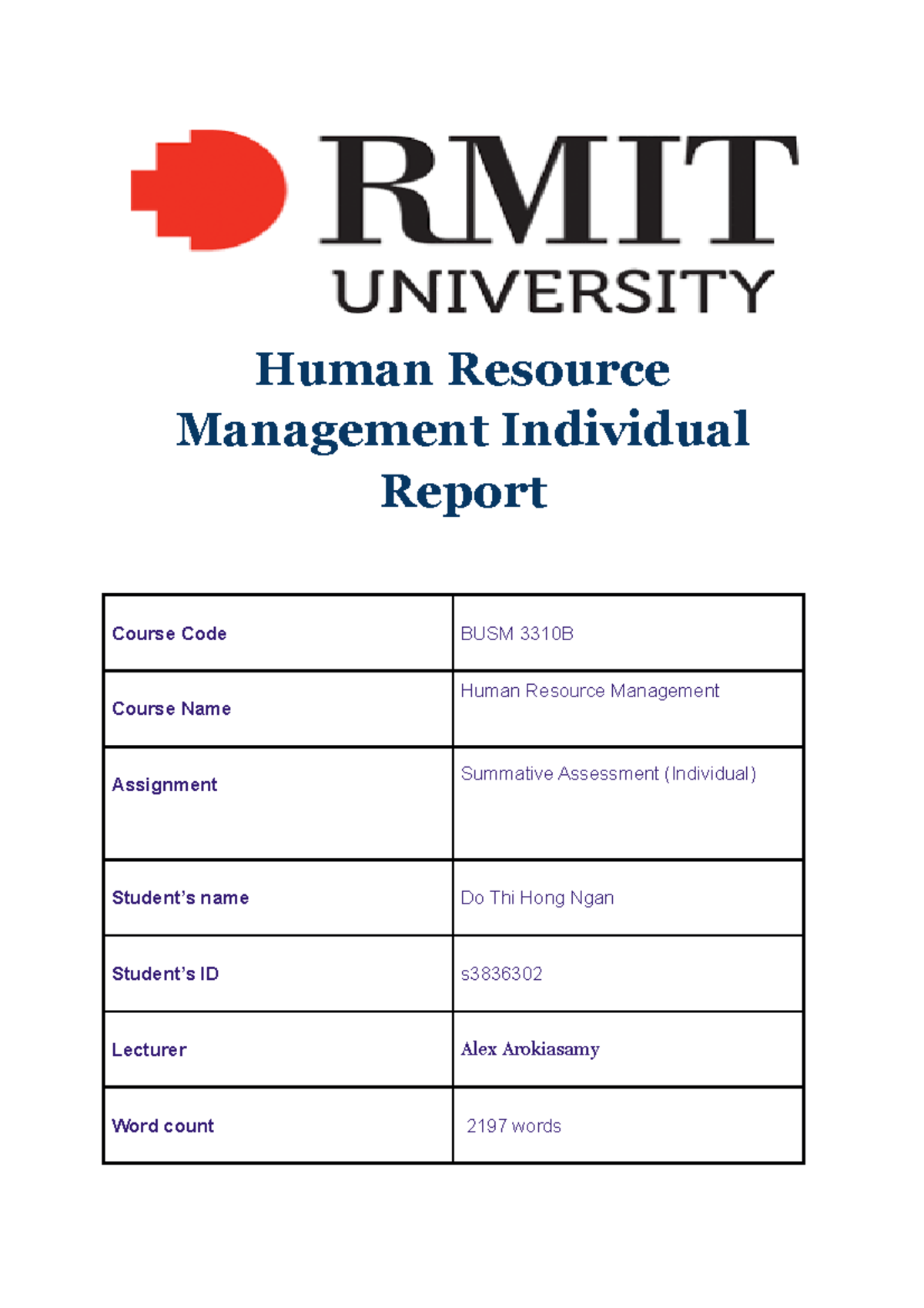 Dothihongngan- s3836302-HRM assignment 3 - Human Resource Management ...