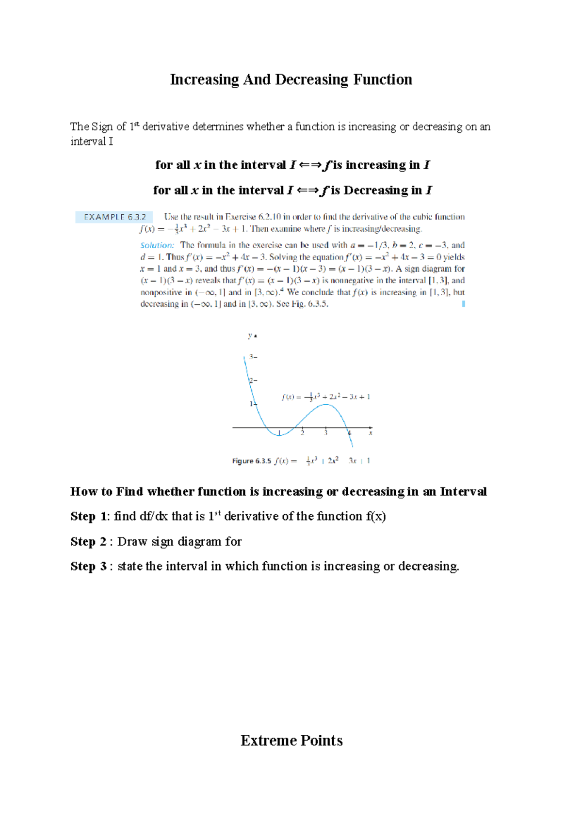 Notes - Summary of Mathematics - Increasing And Decreasing Function The ...