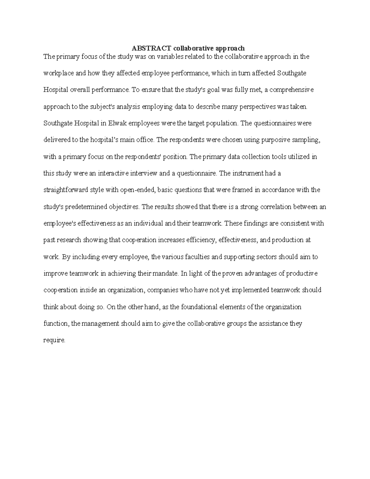 Abstract collaborative approach - ABSTRACT collaborative approach The ...