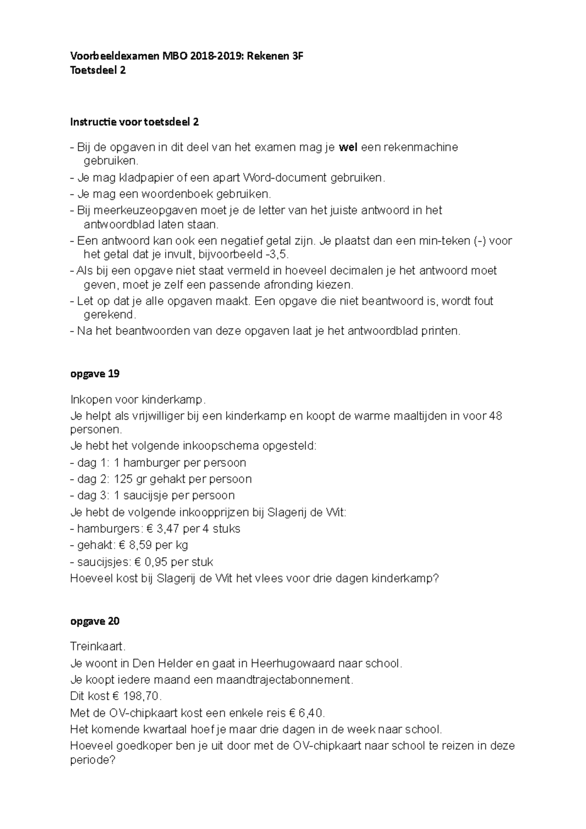 W3 BR MBO RK 3F voorbeeld deel 2 - Voorbeeldexamen MBO 2018-2019 ...