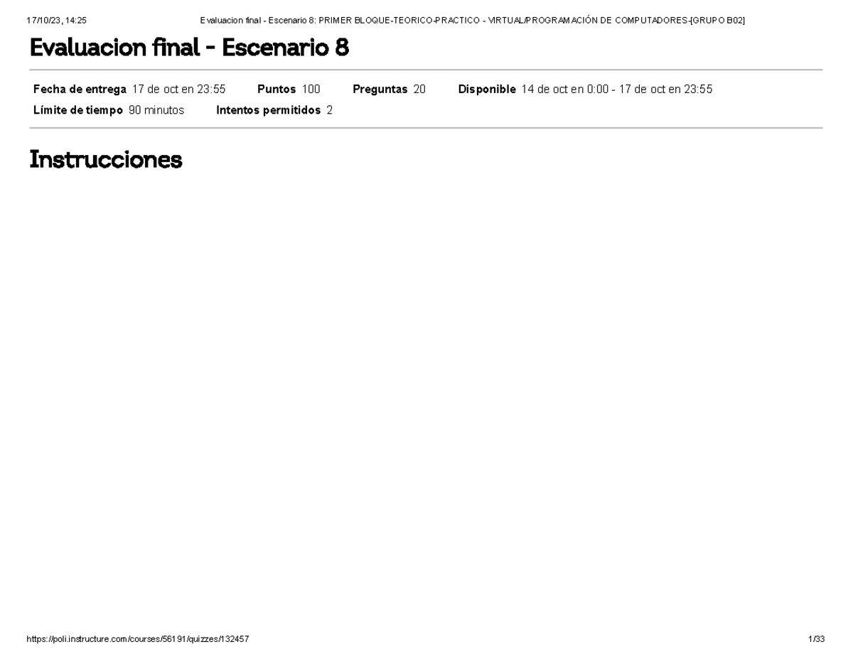 Evaluacion final - Escenario 8 Programación DE Computadores - POLI - Studocu