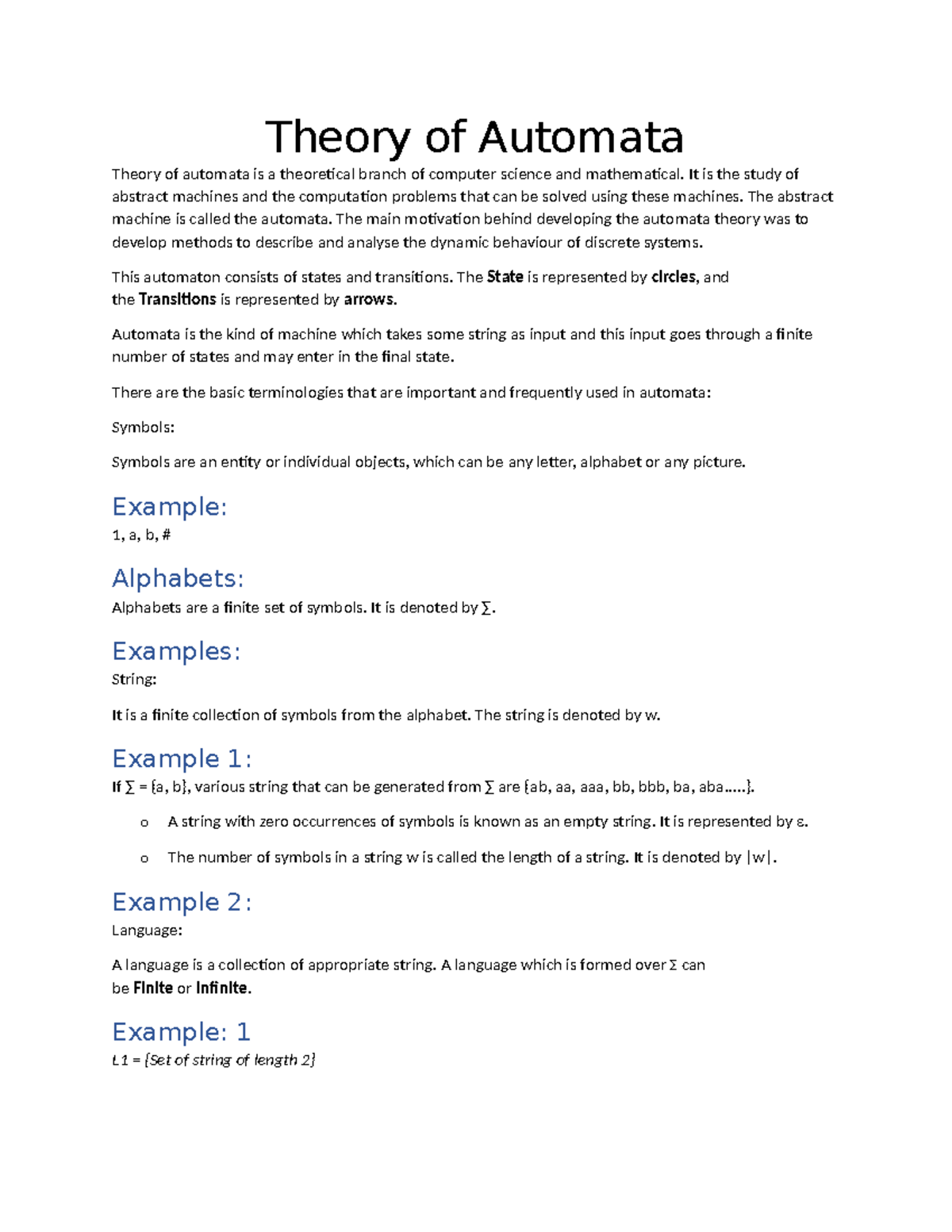 Theory of Autometa - Theory of Automata Theory of automata is a ...