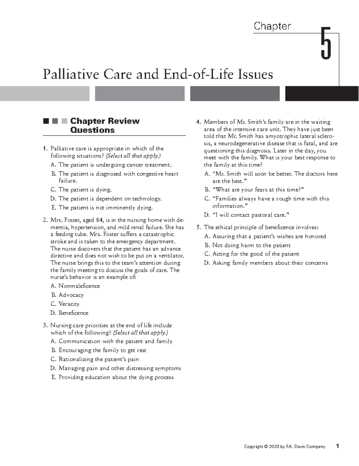 Chapter 5 chapter questions - Copyright © 2020 by F. Davis Company 1 ...