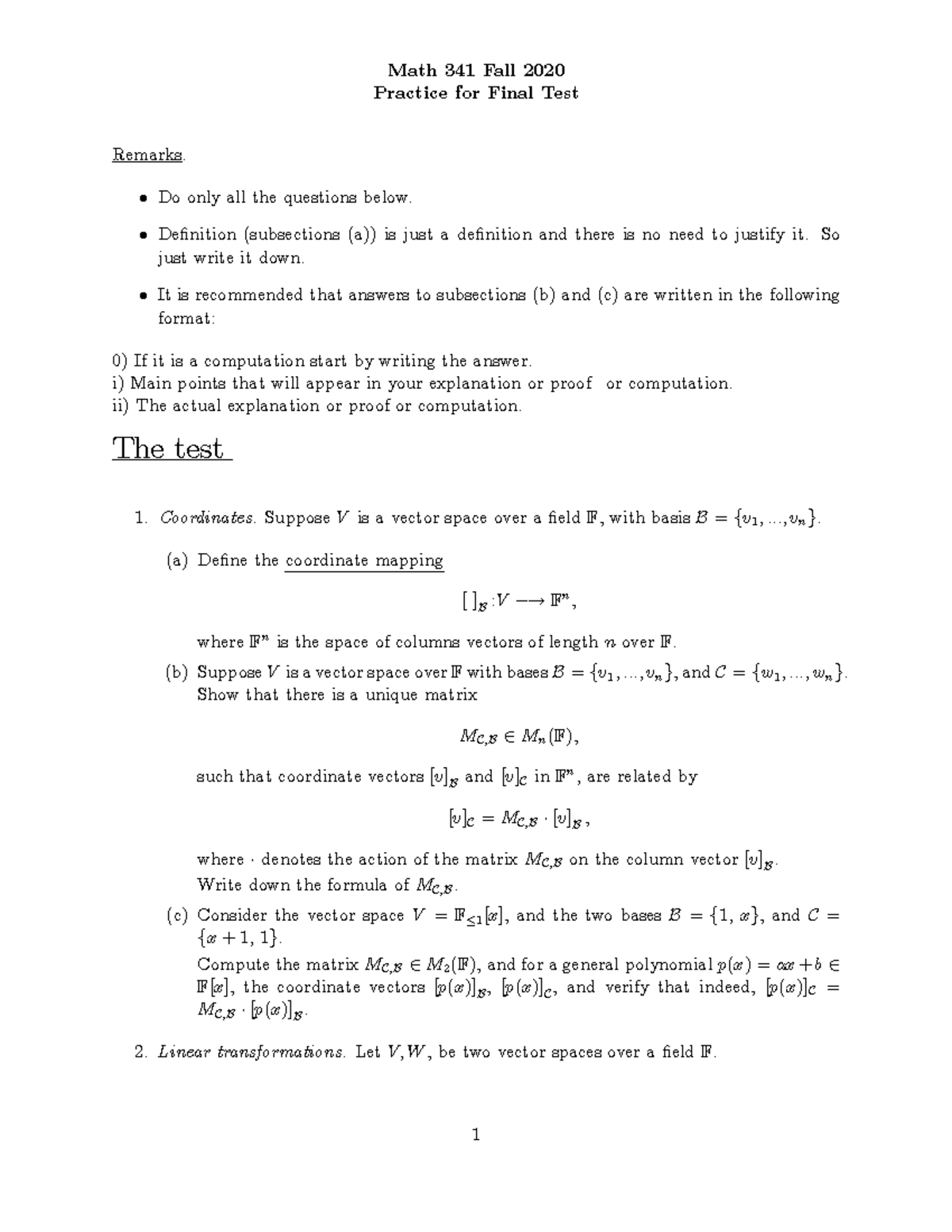 341 Practice for FT F20 - Fall 2020 - Math 341 Fall 2020 Practice for ...