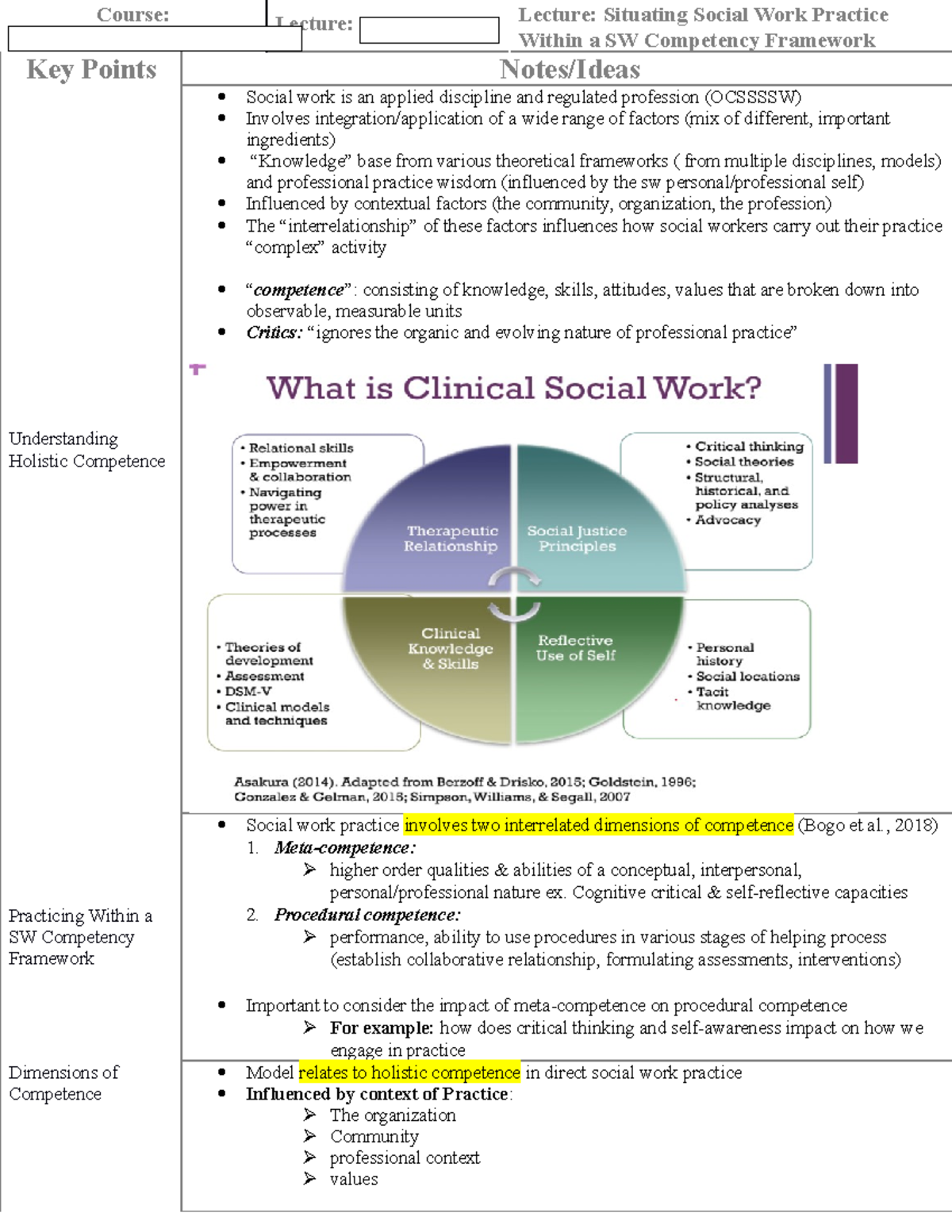 Lecture 1 Notes - Course: Lecture: Lecture: Situating Social Work ...