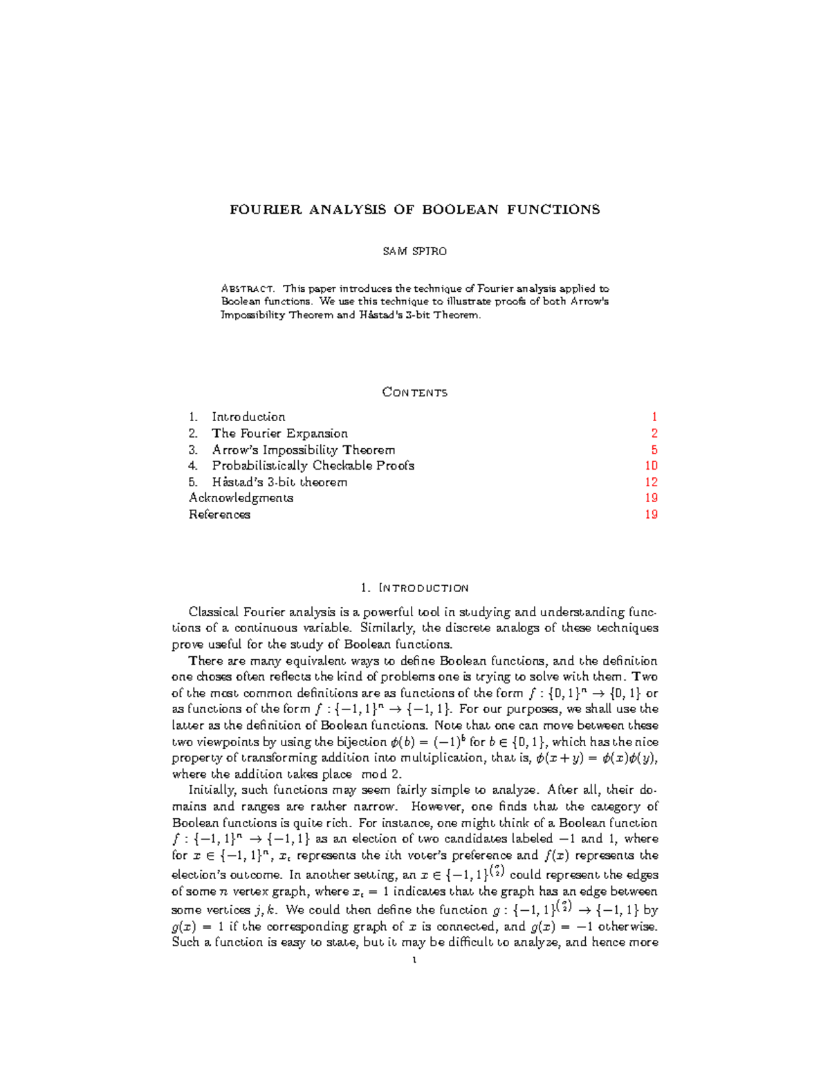 Boolean - Computer Science essesntials - FOURIER ANALYSIS OF BOOLEAN FUNCTIONS SAM SPIRO ...