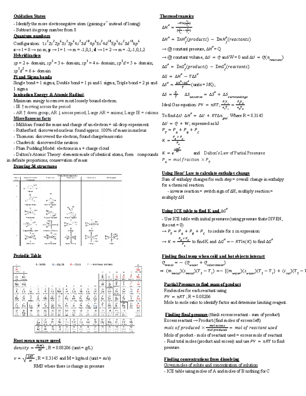 Chemistry Final Exam Sheet - Oxidation States Identify the more ...