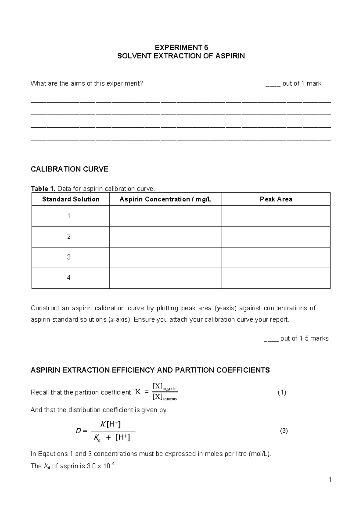Experiment 5 report template 2024 - EXPERIMENT 5 SOLVENT EXTRACTION OF ASPIRIN What are the aims ...