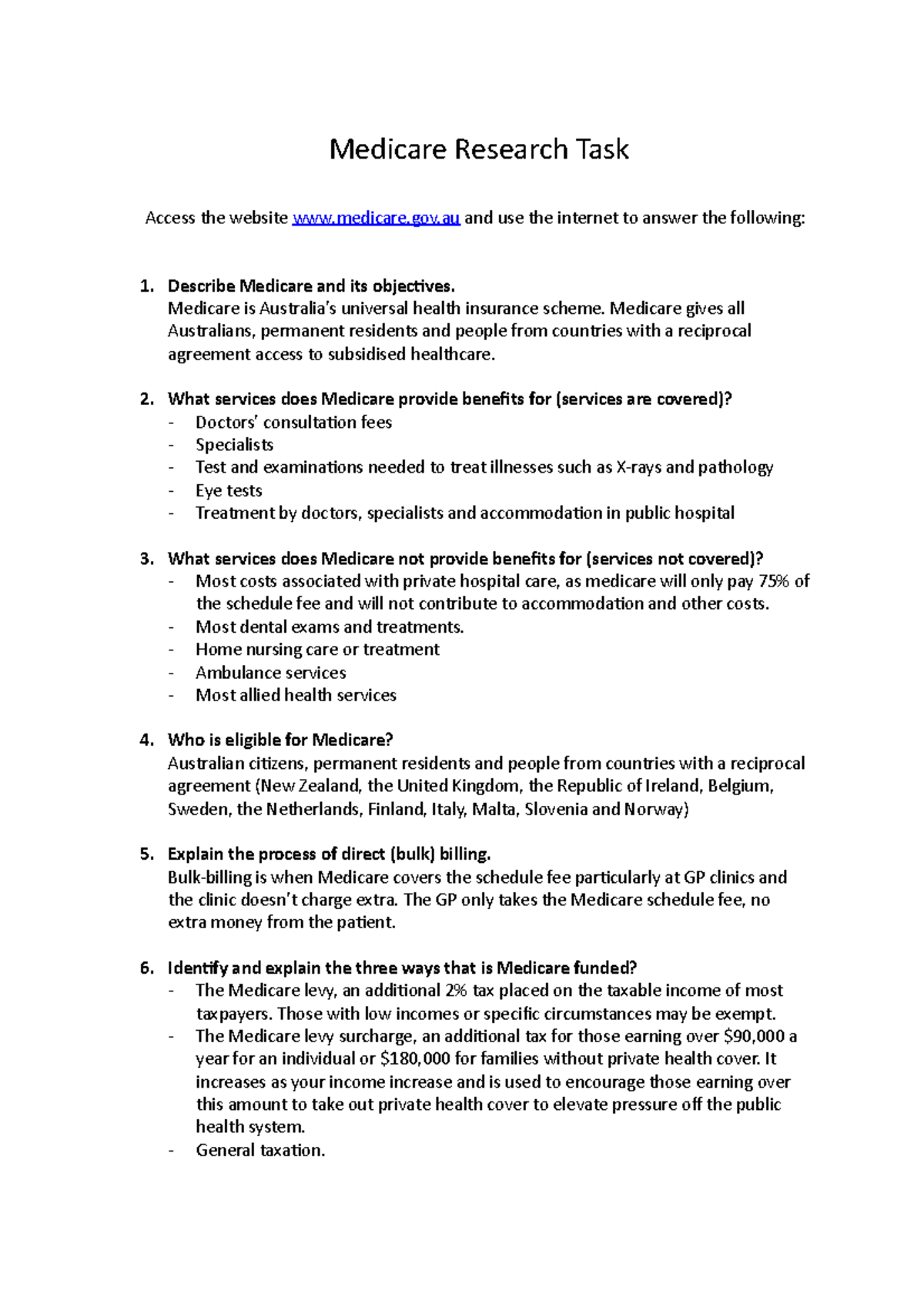 Medicare research task - Medicare Research Task Access the website ...