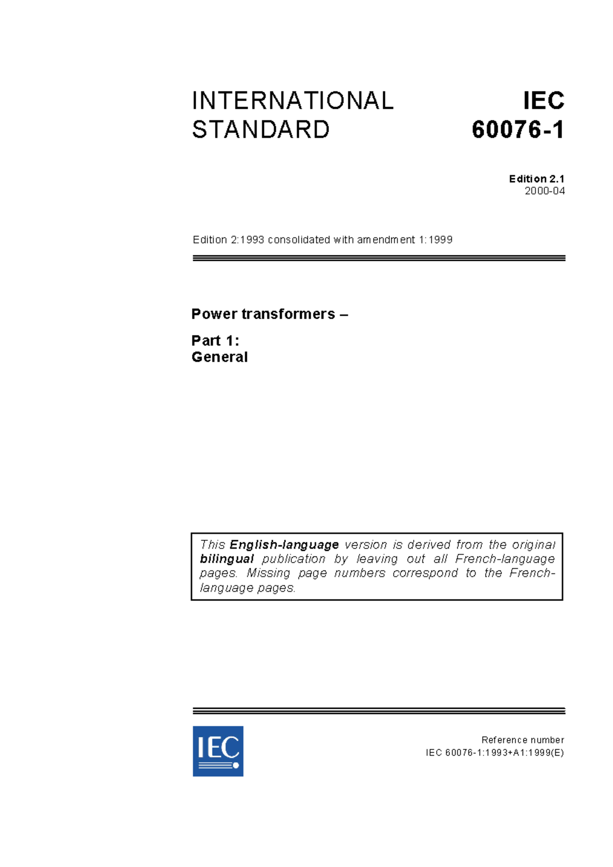 Standard IEC60076-1 - dadas - Power transformers – Part 1: General ...