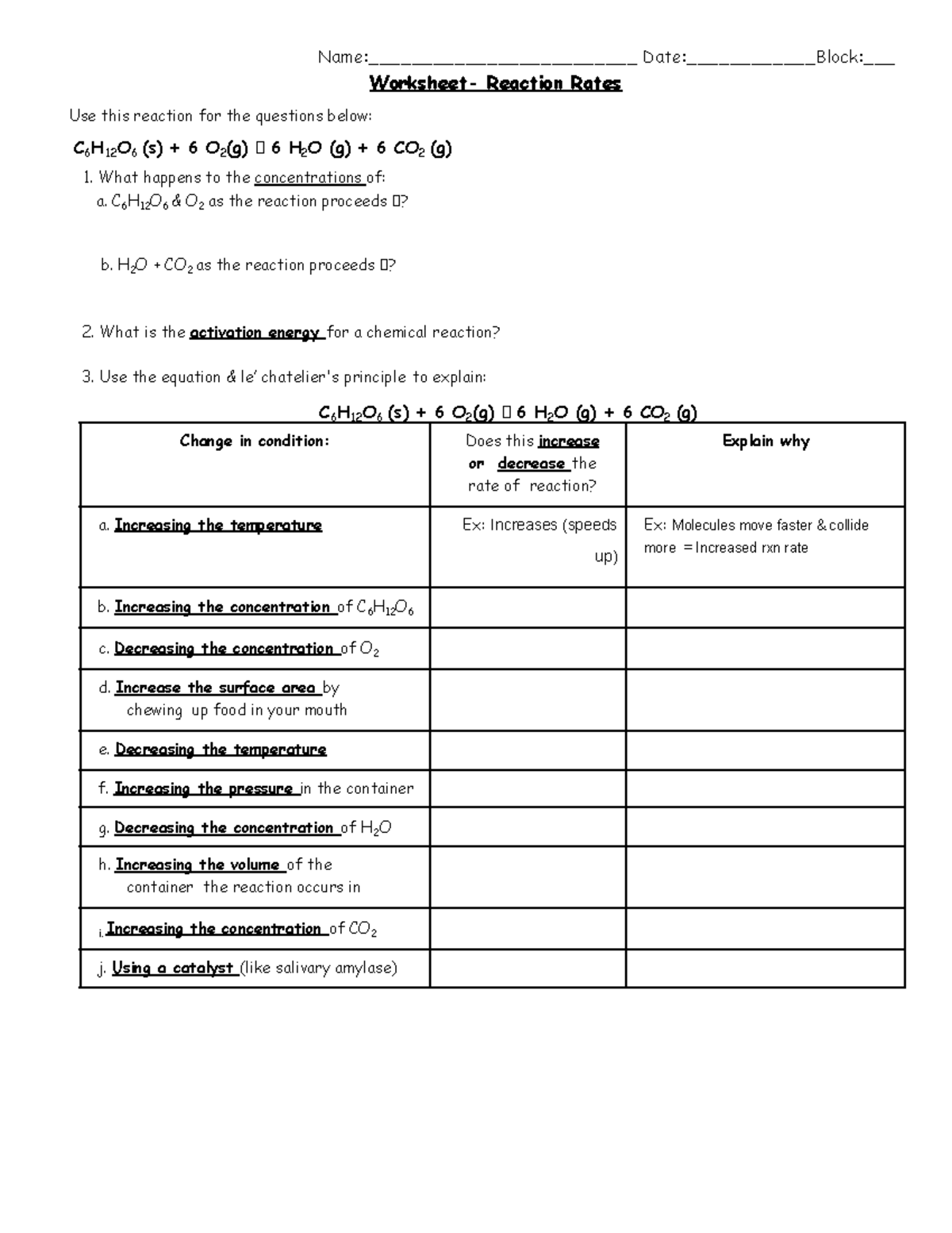 Equilibrium and Le Chatelier's Worksheet - Name ...