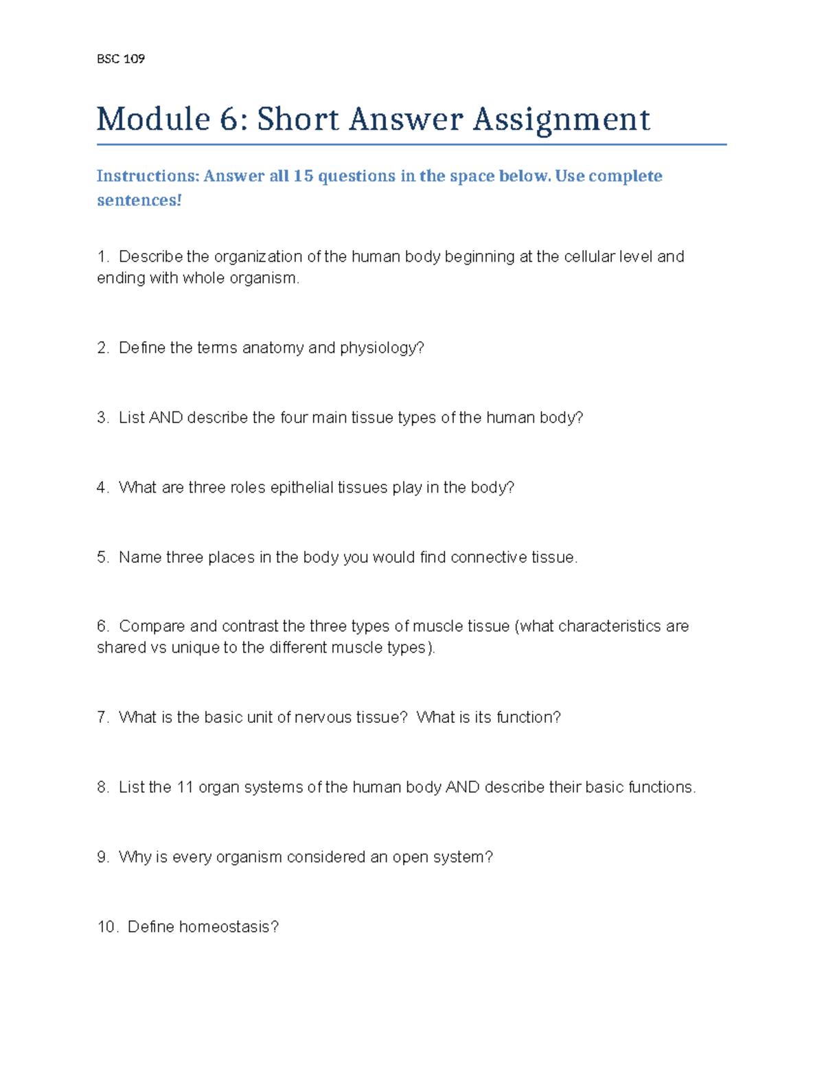M6 Short Answer Assignment - BSC 109 Module 6: Short Answer Assignment ...