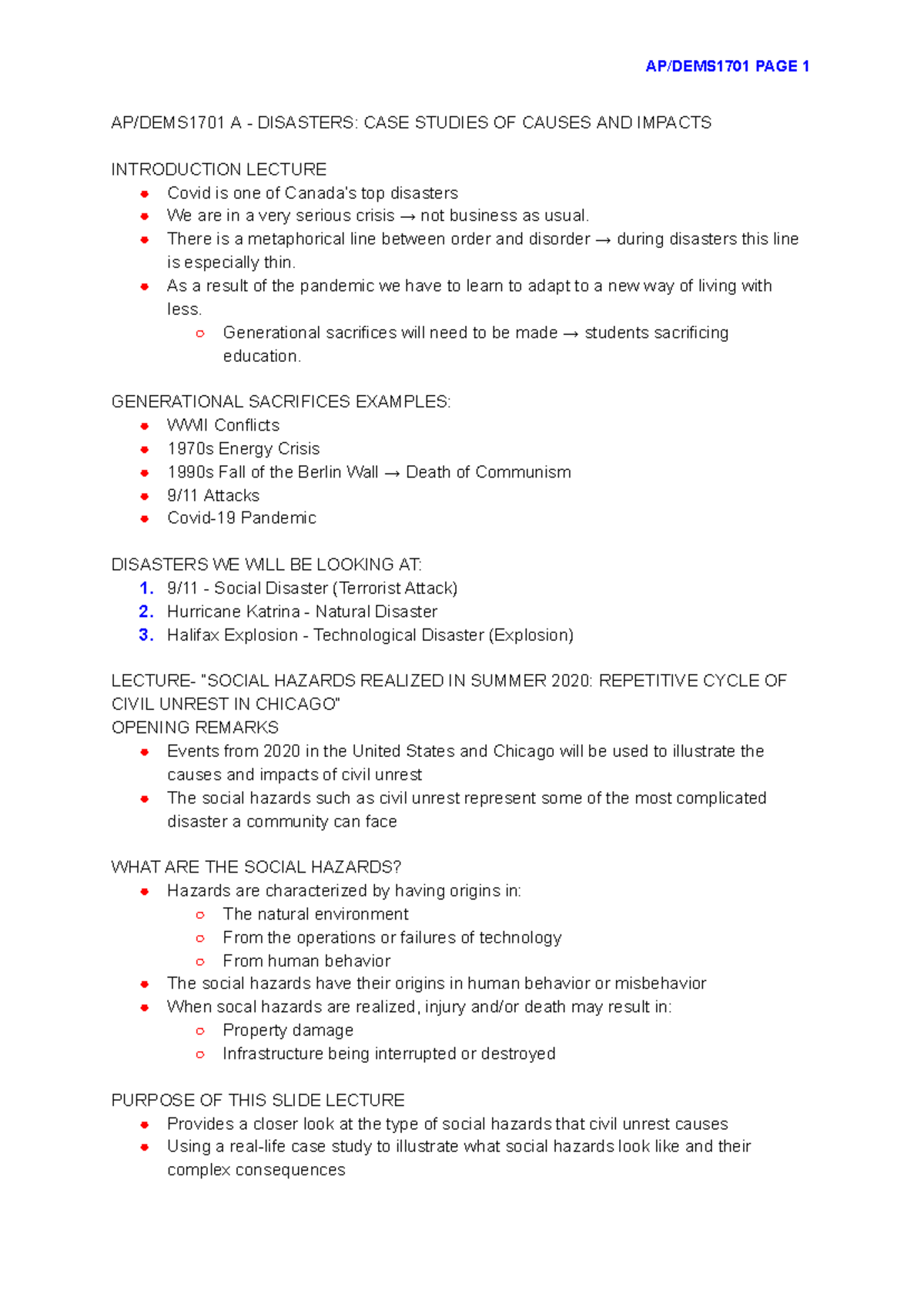 AP DEMS1701 A - Disasters CASE Studies OF Causes AND Impacts Lecture ...