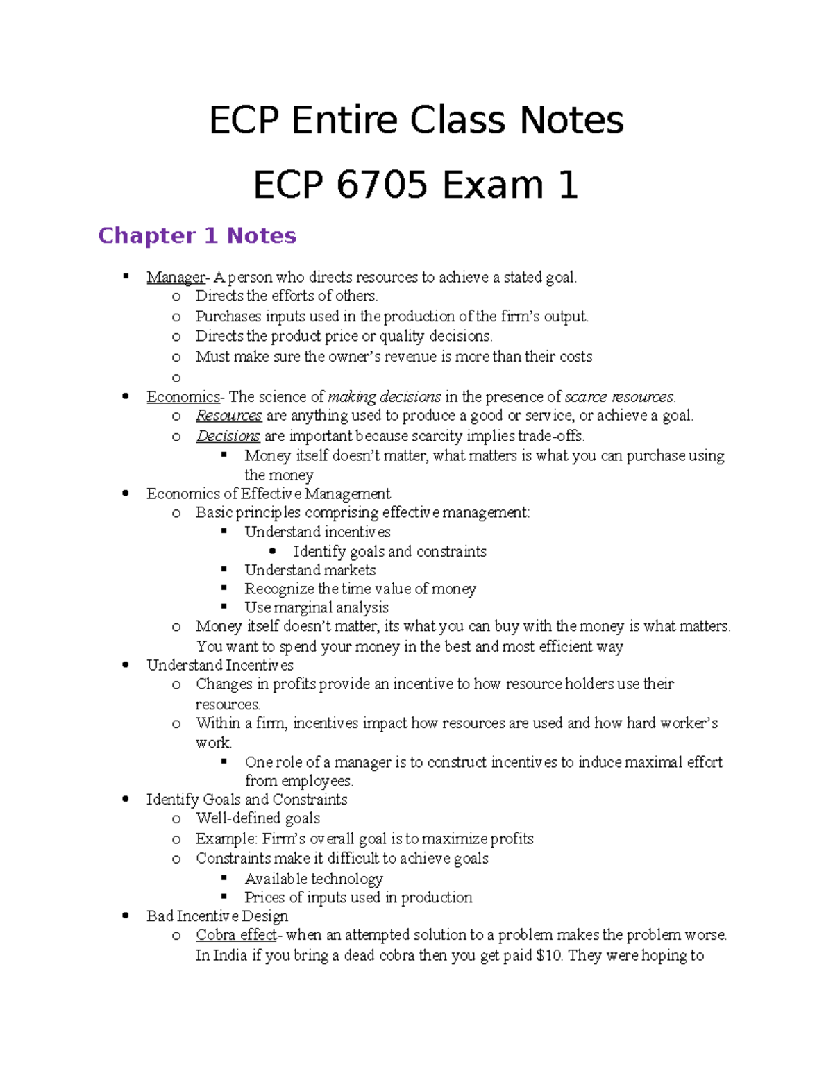ECP Entire Class Notes - o Directs the efforts of others. o Purchases ...