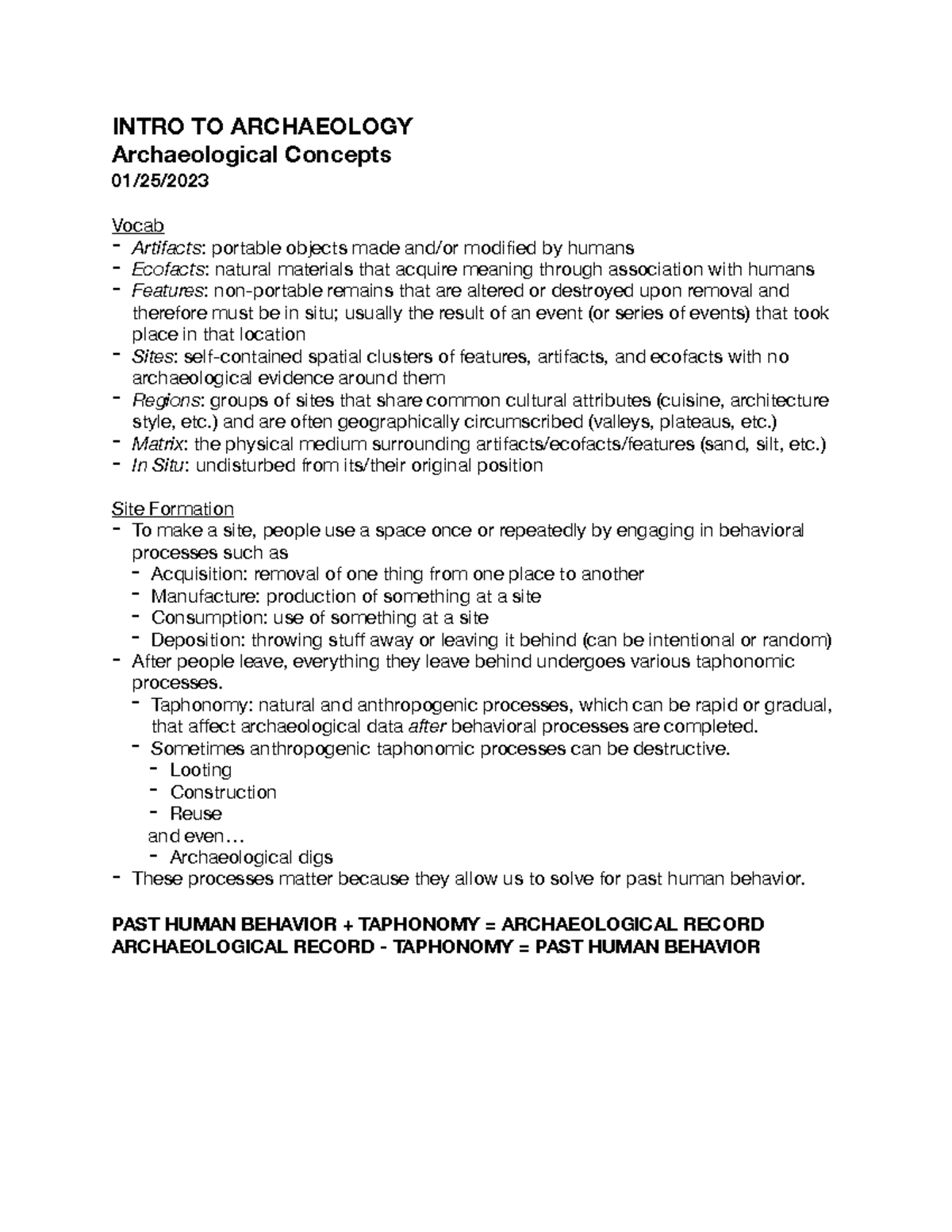 Archaeological concepts - INTRO TO ARCHAEOLOGY Archaeological Concepts ...