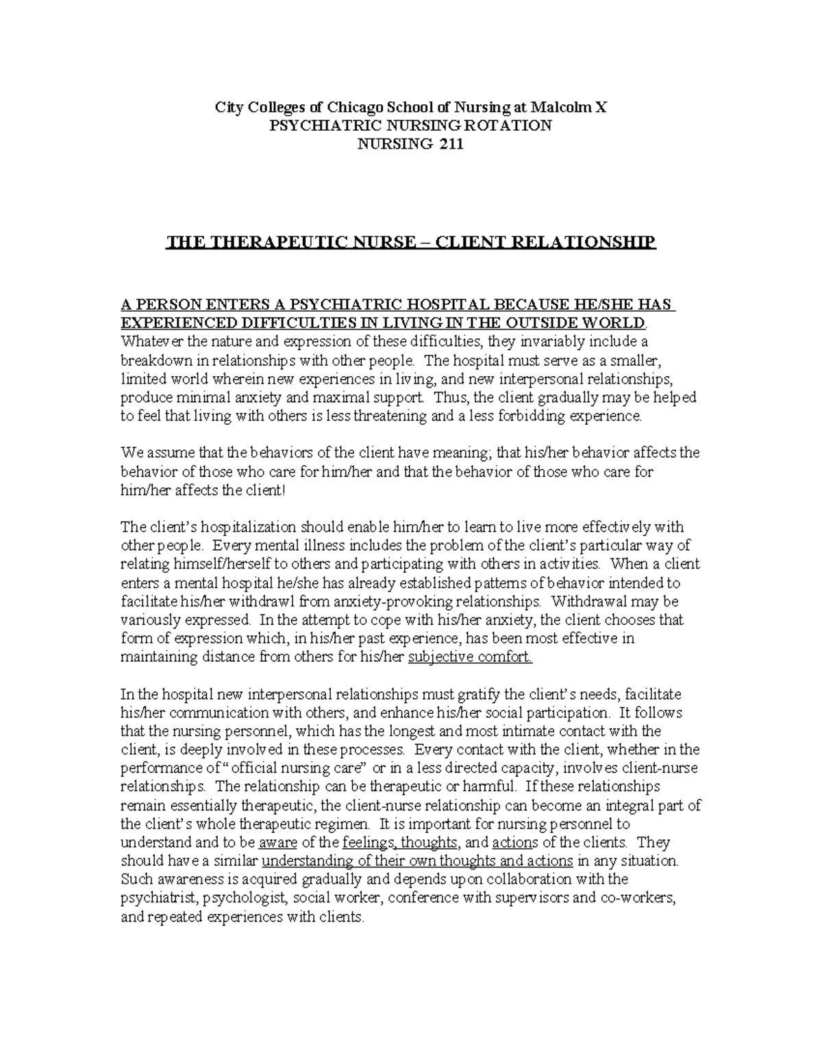 Therapeutic Nurse-Client Relationship-2024 - City Colleges of Chicago ...