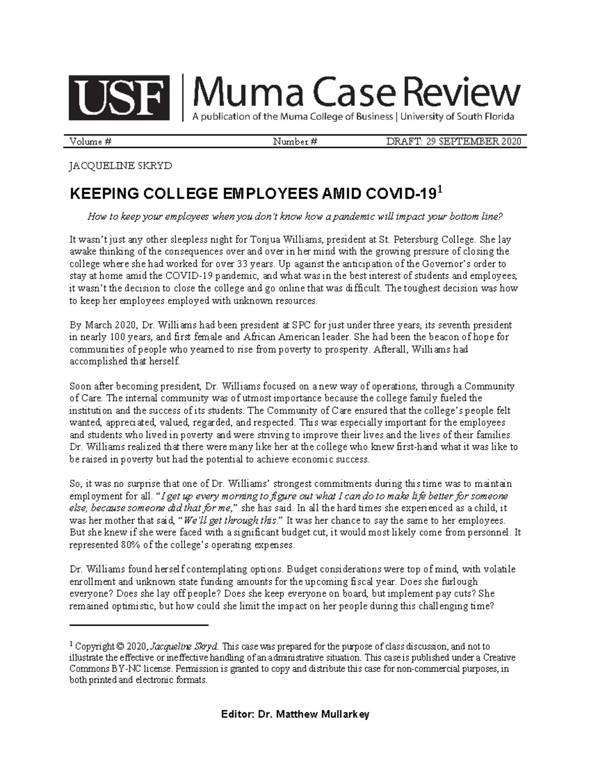 Tampa College Case - Document - ####### Editor: Dr. Matthew Mullarkey ...