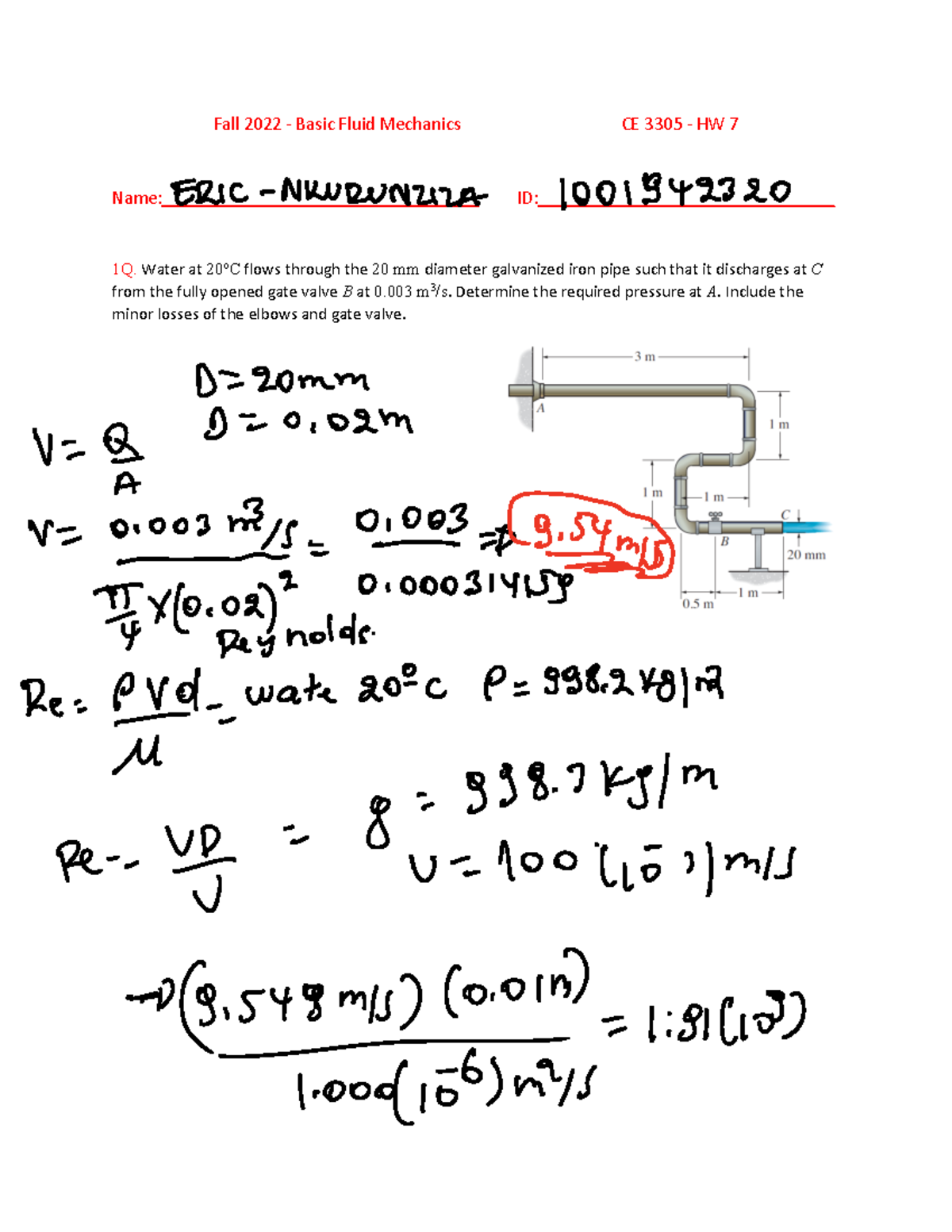Assignment Answer 7 - N/A - Fall 2022 - Basic Fluid Mechanics CE 3305 ...