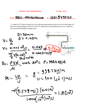 Fall 2022 CE 3305 HW 3 Answer 3 - Fall 2022 - Basic Fluid Mechanics CE ...