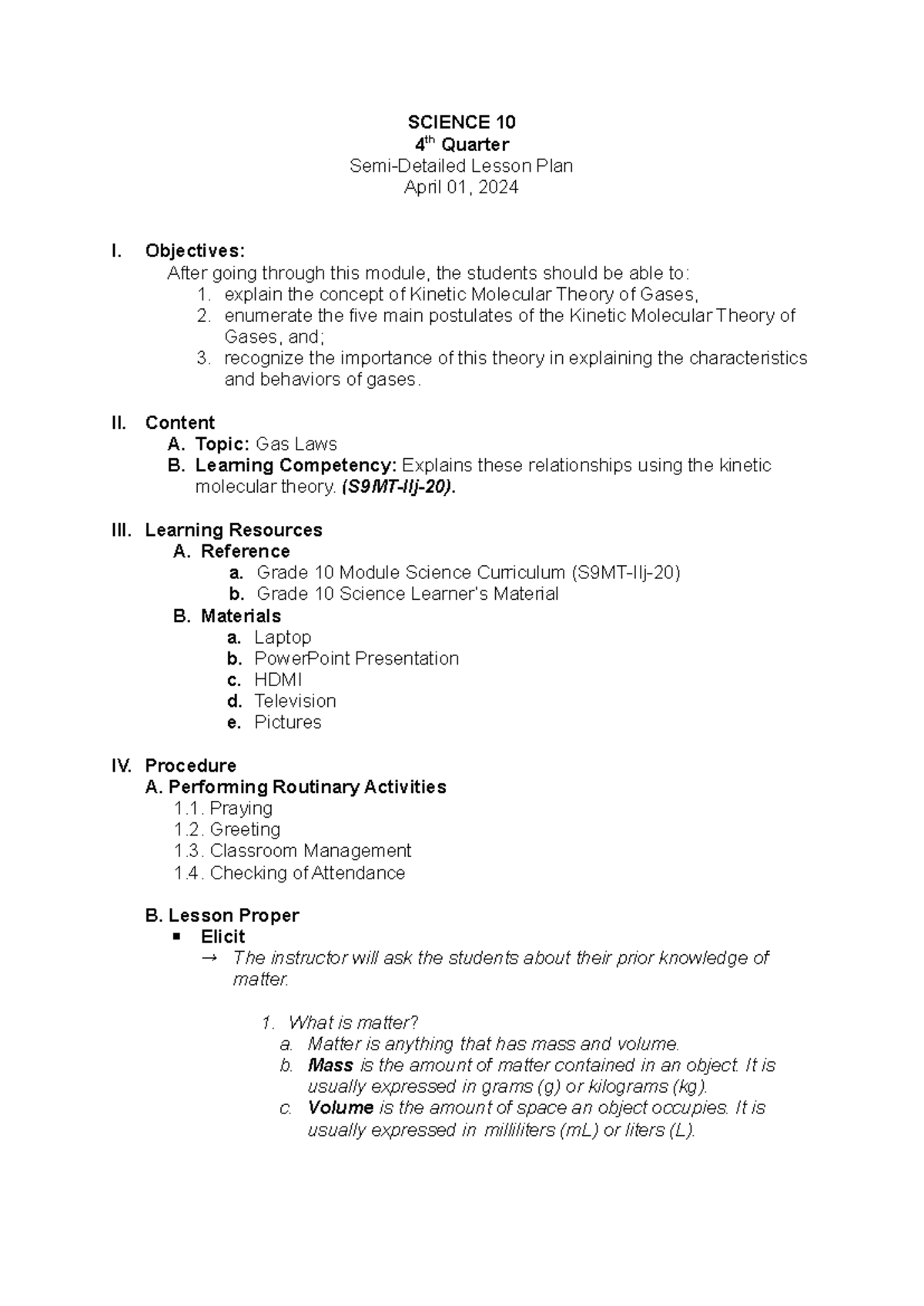 Kinetic Molecular Theory OF Gases - SCIENCE 10 4 th Quarter Semi ...