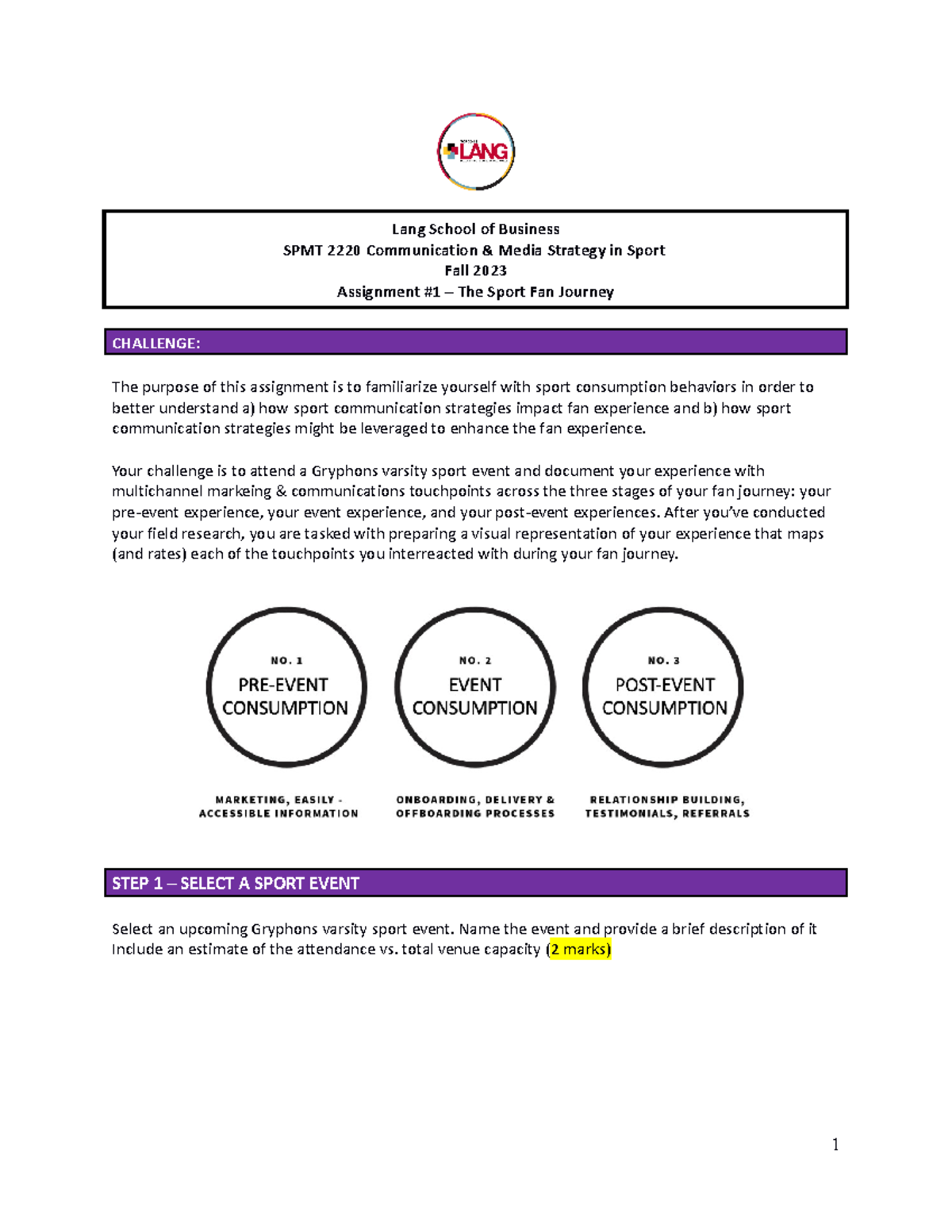 Assignment #1 - Sport Fan Journey Assignment Guidelines F23 - Lang ...