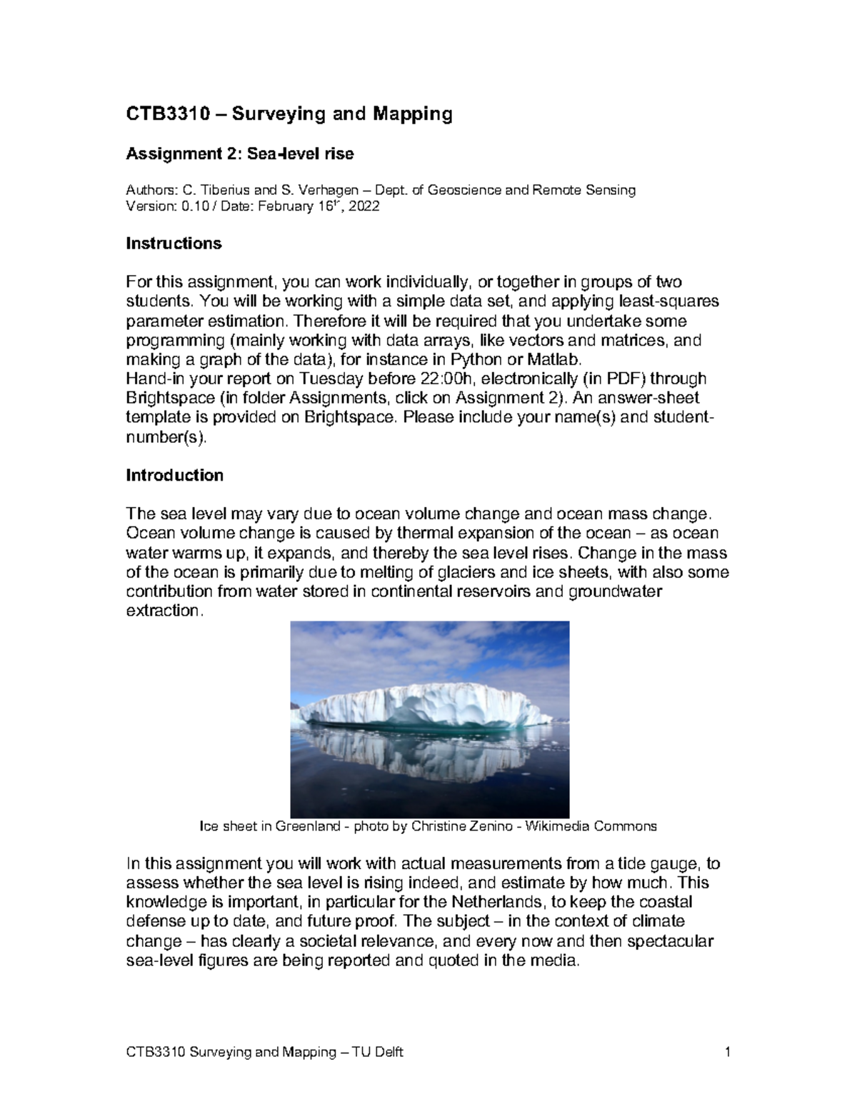 CTB3310 Sealevel assignment 2022 - CTB3310 – Surveying and Mapping Assignment 2: Sea-level rise ...