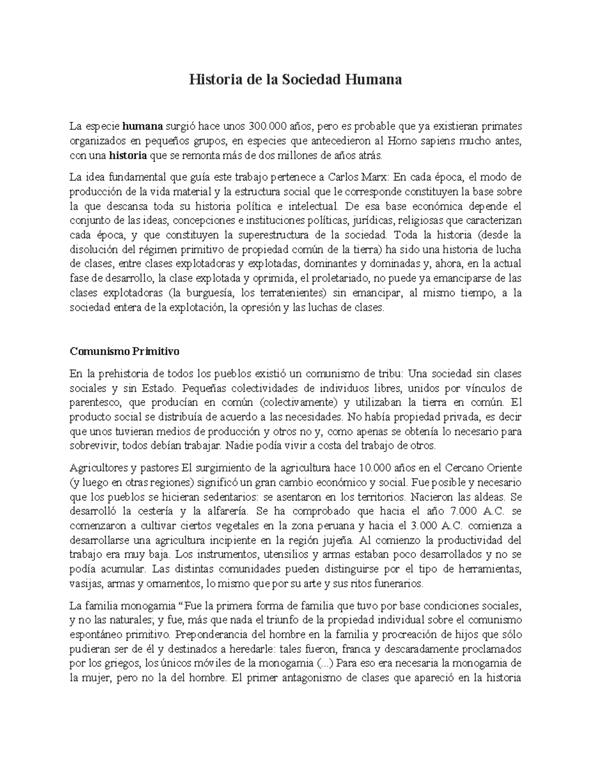 Resumen Historia de la Sociedad Humana - Historia de la Sociedad Humana ...