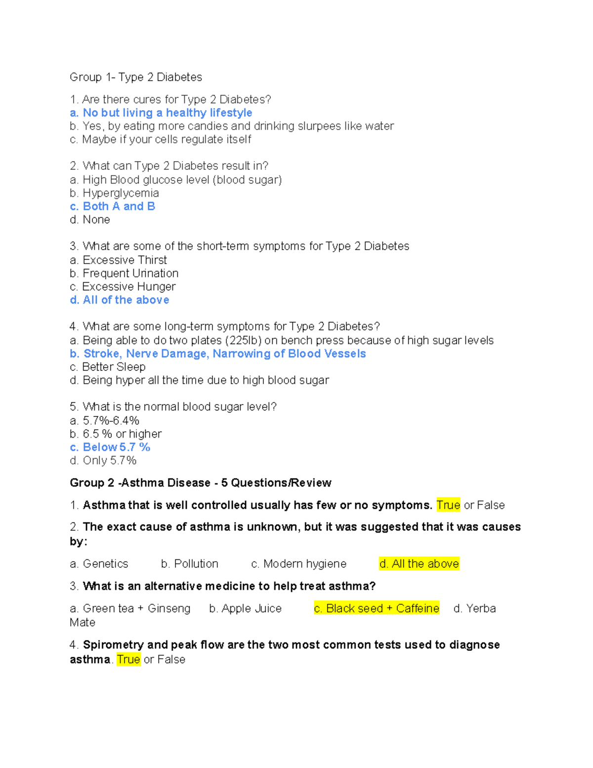 Diseases Questions & Short Answers - Group 1- Type 2 Diabetes Are there ...