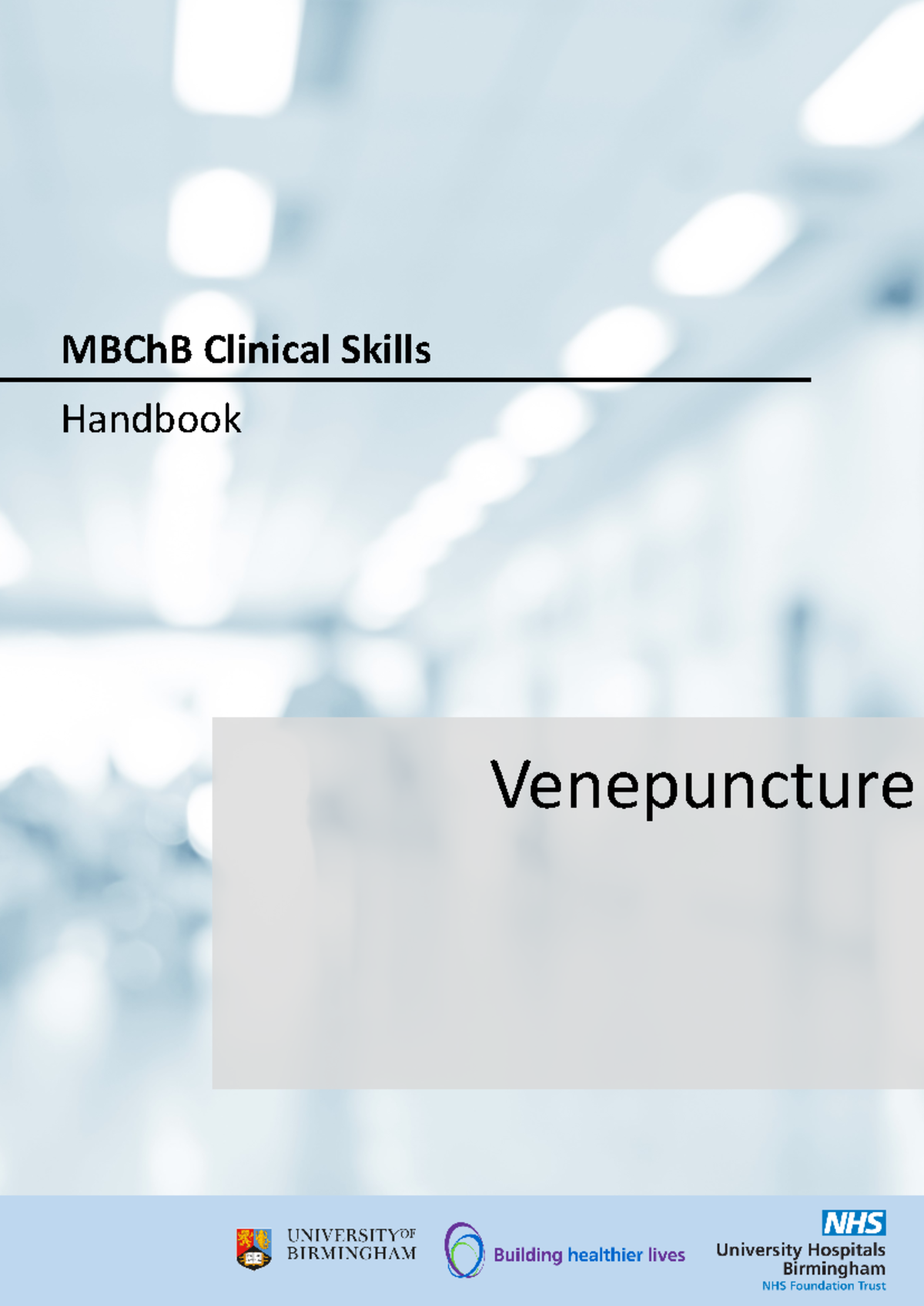 Venepuncture handbook - Handbook MBChB Clinical Skills Venepuncture ...