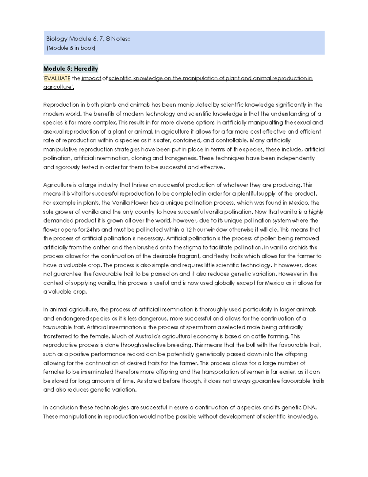 Biology Syllaus Notes- HSC 2022 - Biology Module 6, 7, 8 Notes: (Module ...