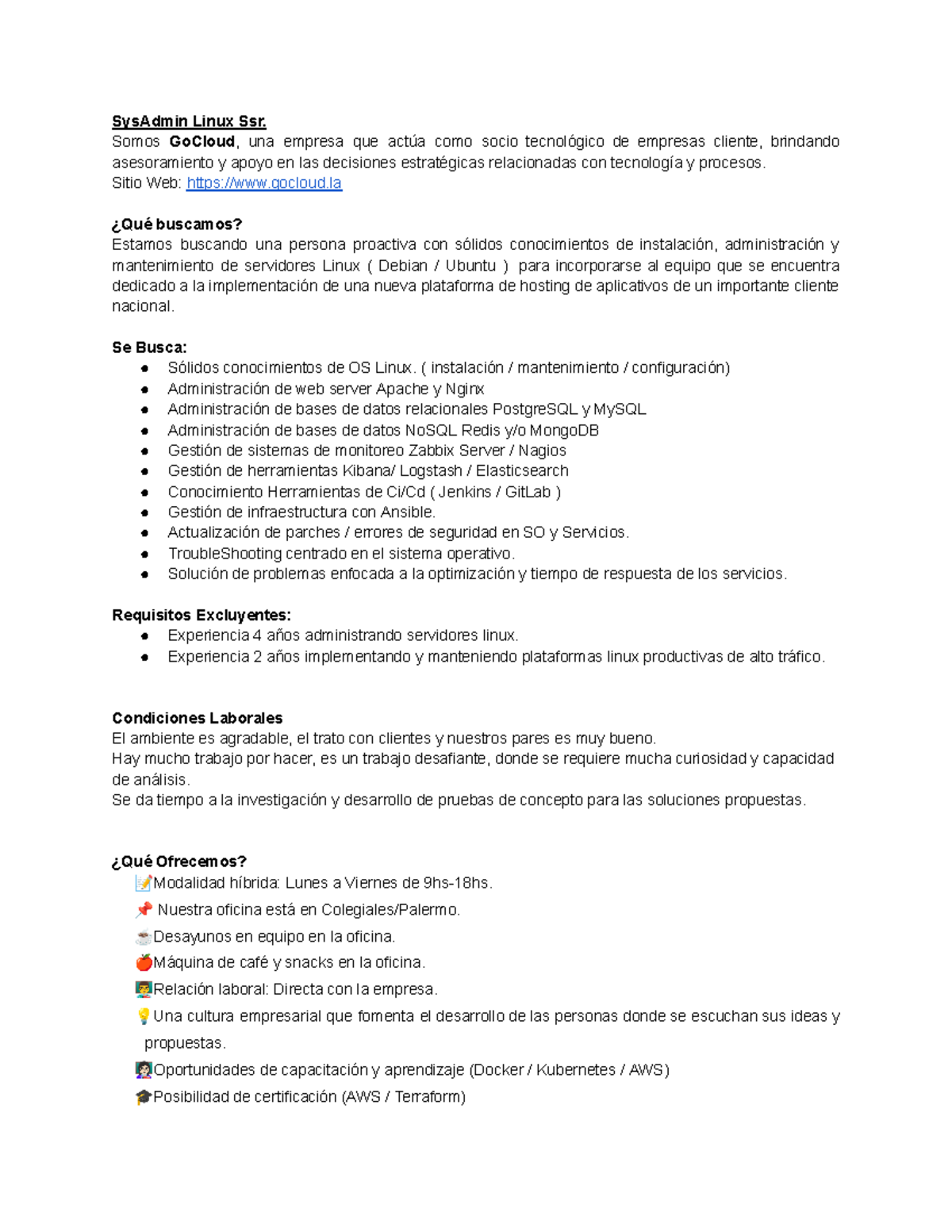 Job Description - Sys Admin Linux Ssr - SysAdmin Linux Ssr. Somos ...