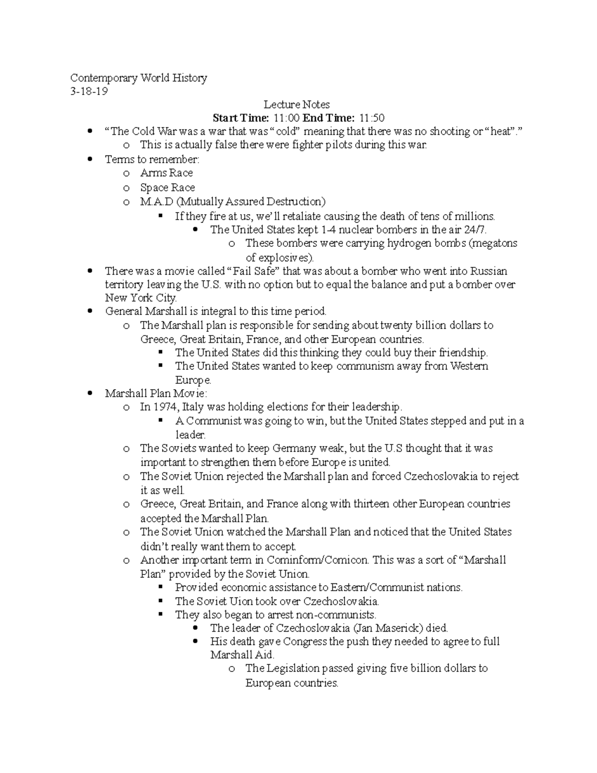 Contemporary World History 3-18-19 - Contemporary World History 3-18 ...